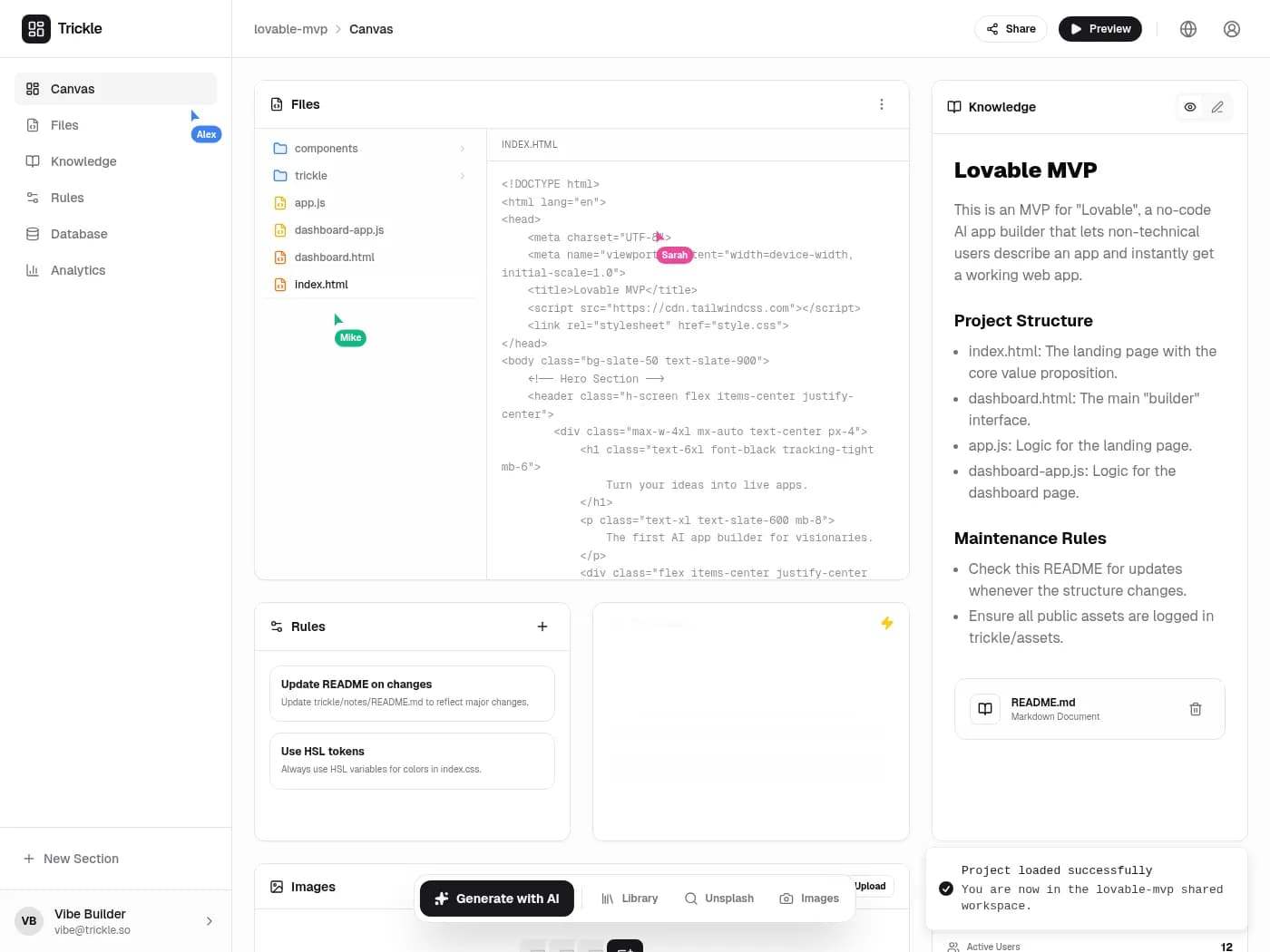 Trickle Shared Workspace