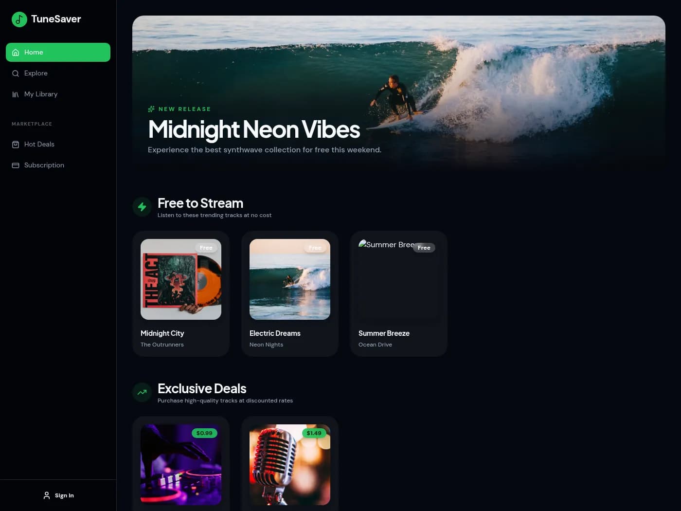 TuneSaver Music Platform