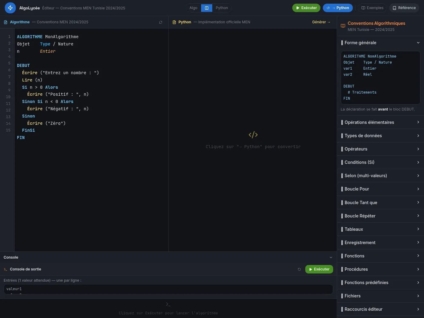 AlgoLycee Edu Editor