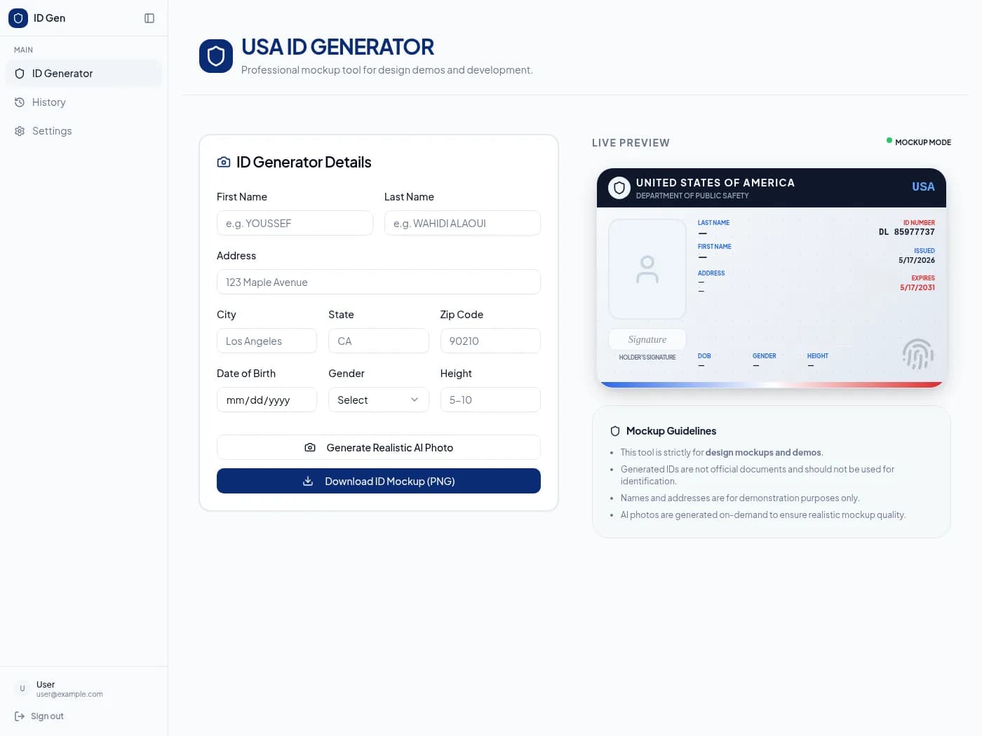 US ID Card Generator