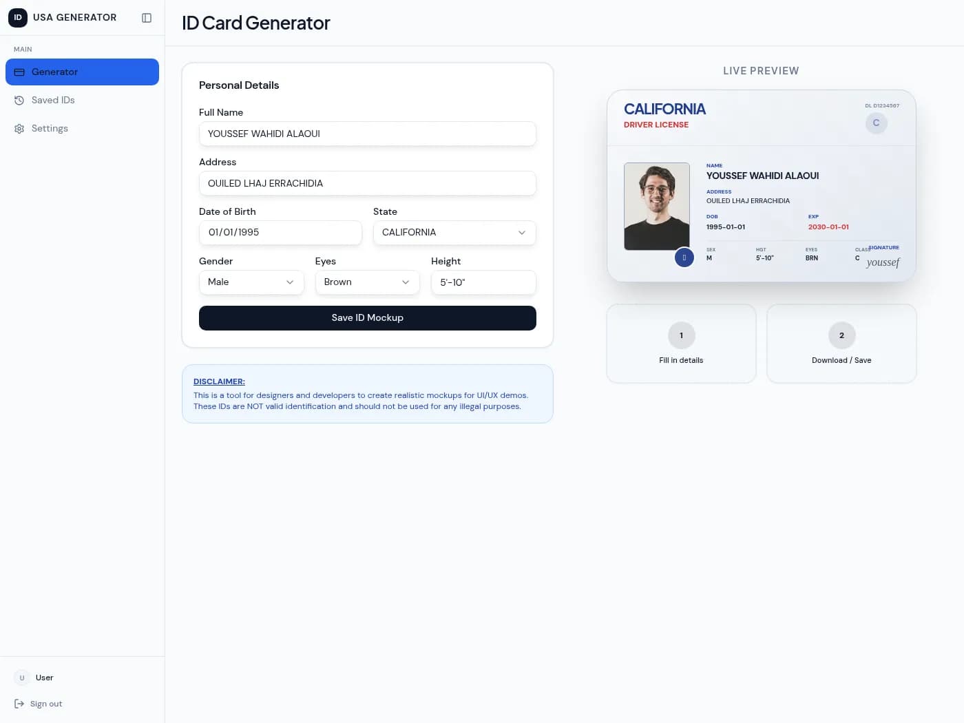 USA ID Card Generator