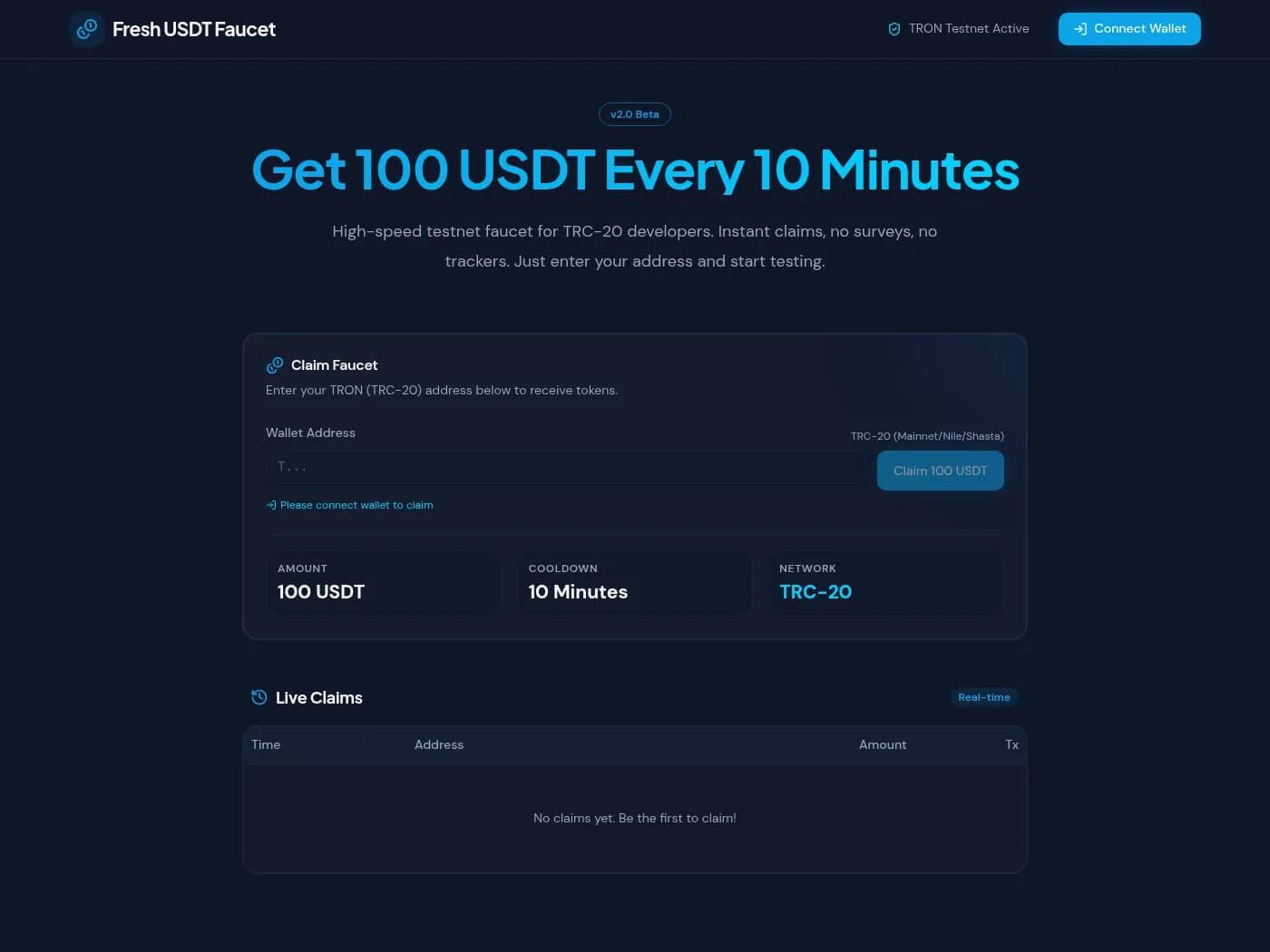 Fresh USDT TRC-20 Faucet