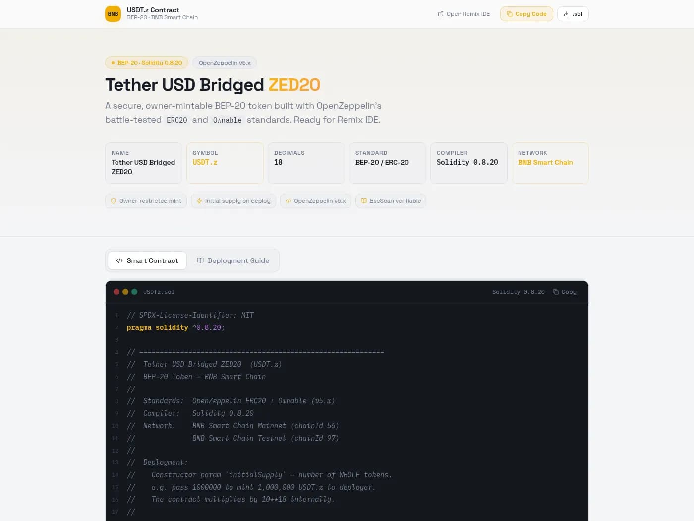 ZED20 USDT Smart Token
