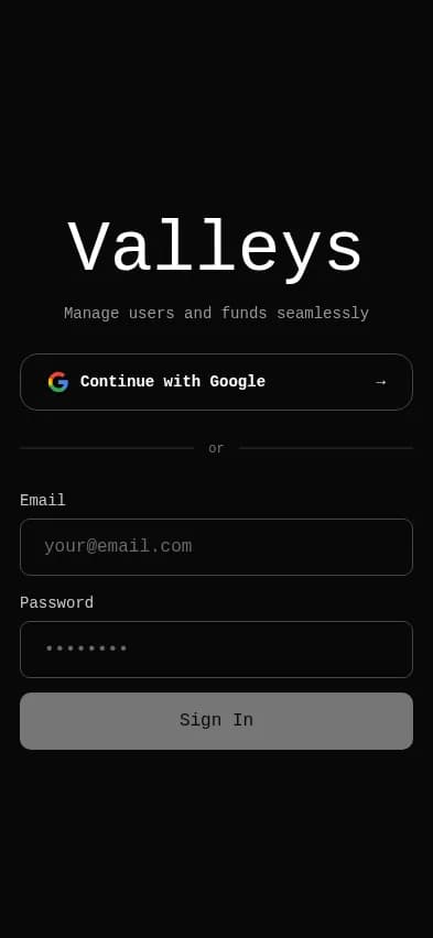 Valleys Admin Portal