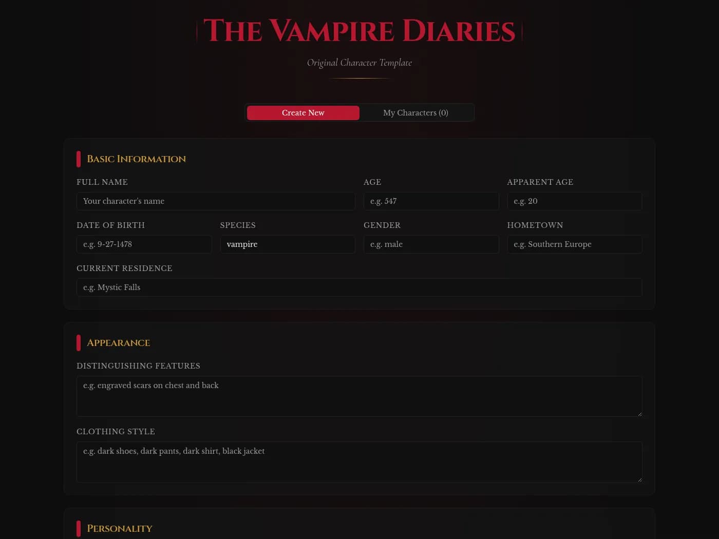 Vampire Diaries OC Template