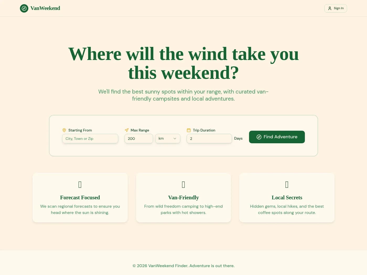 VanLife Weekend Finder