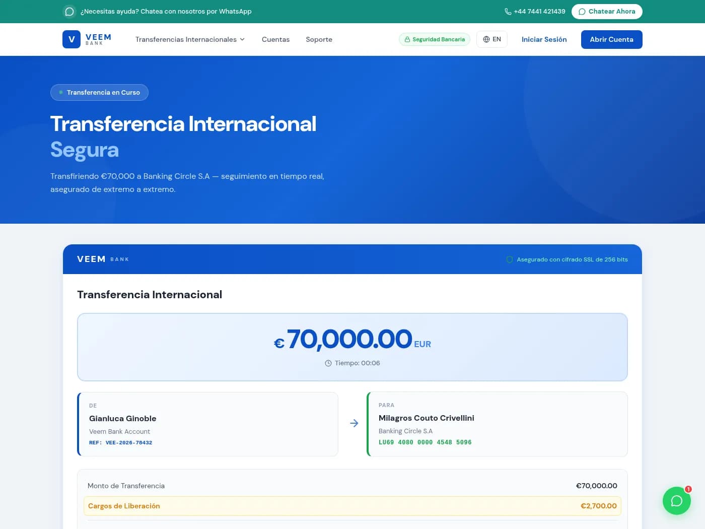 Veem Bank Transfer Page