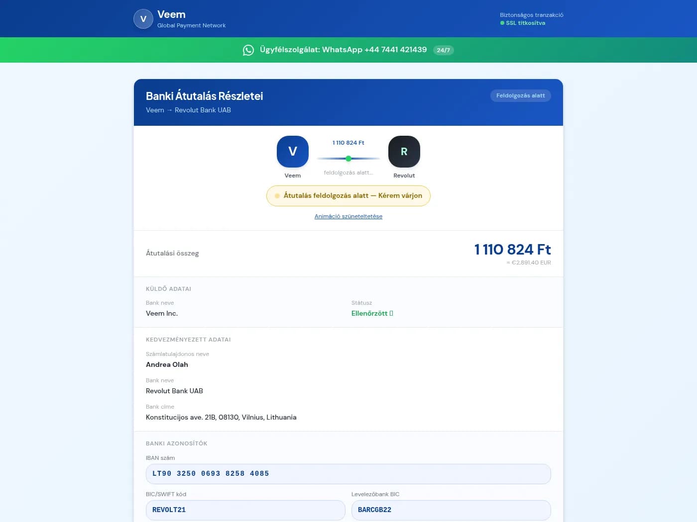 Veem to Revolut Bank Transfer