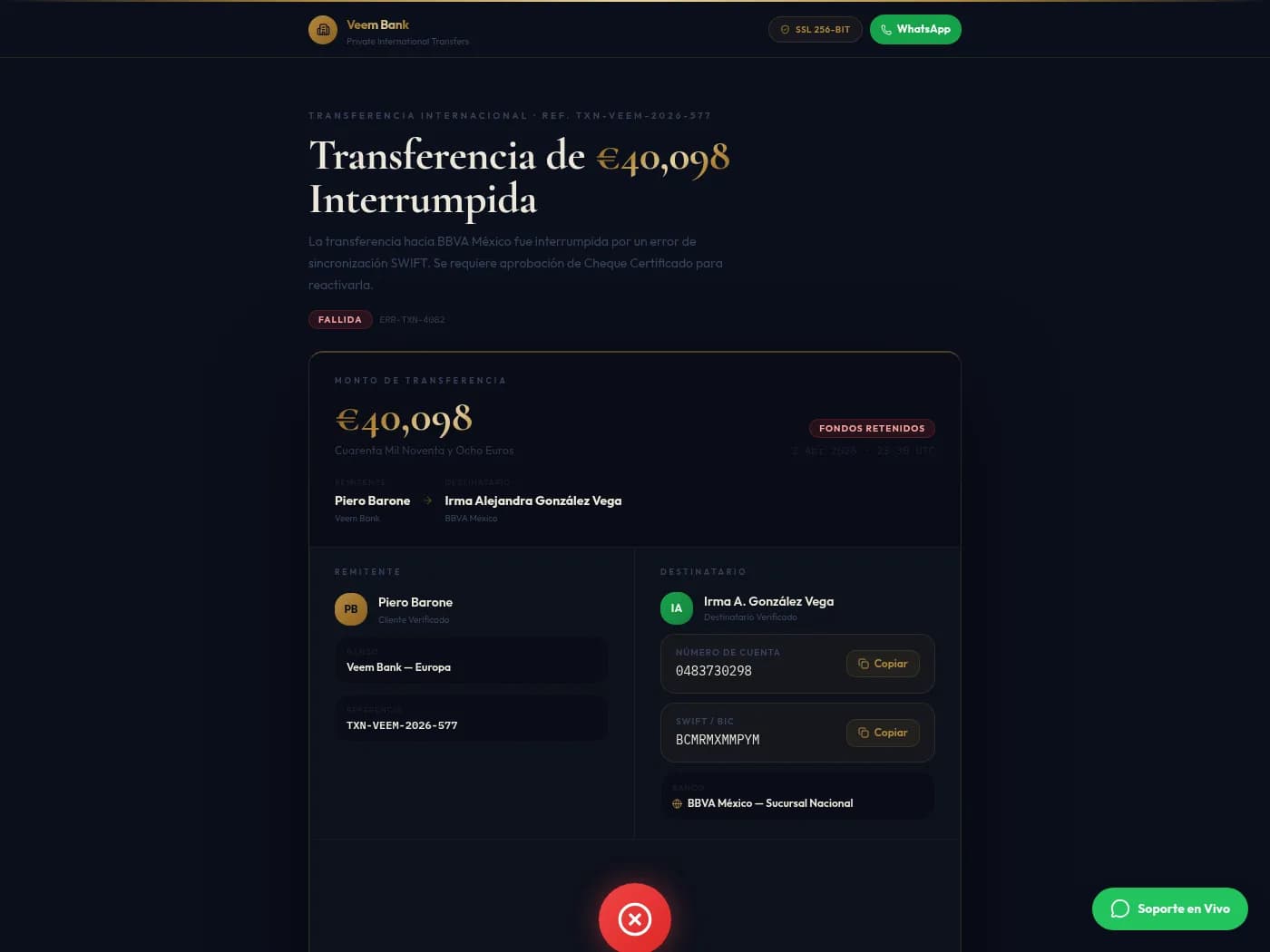Veem Bank Transfer Page