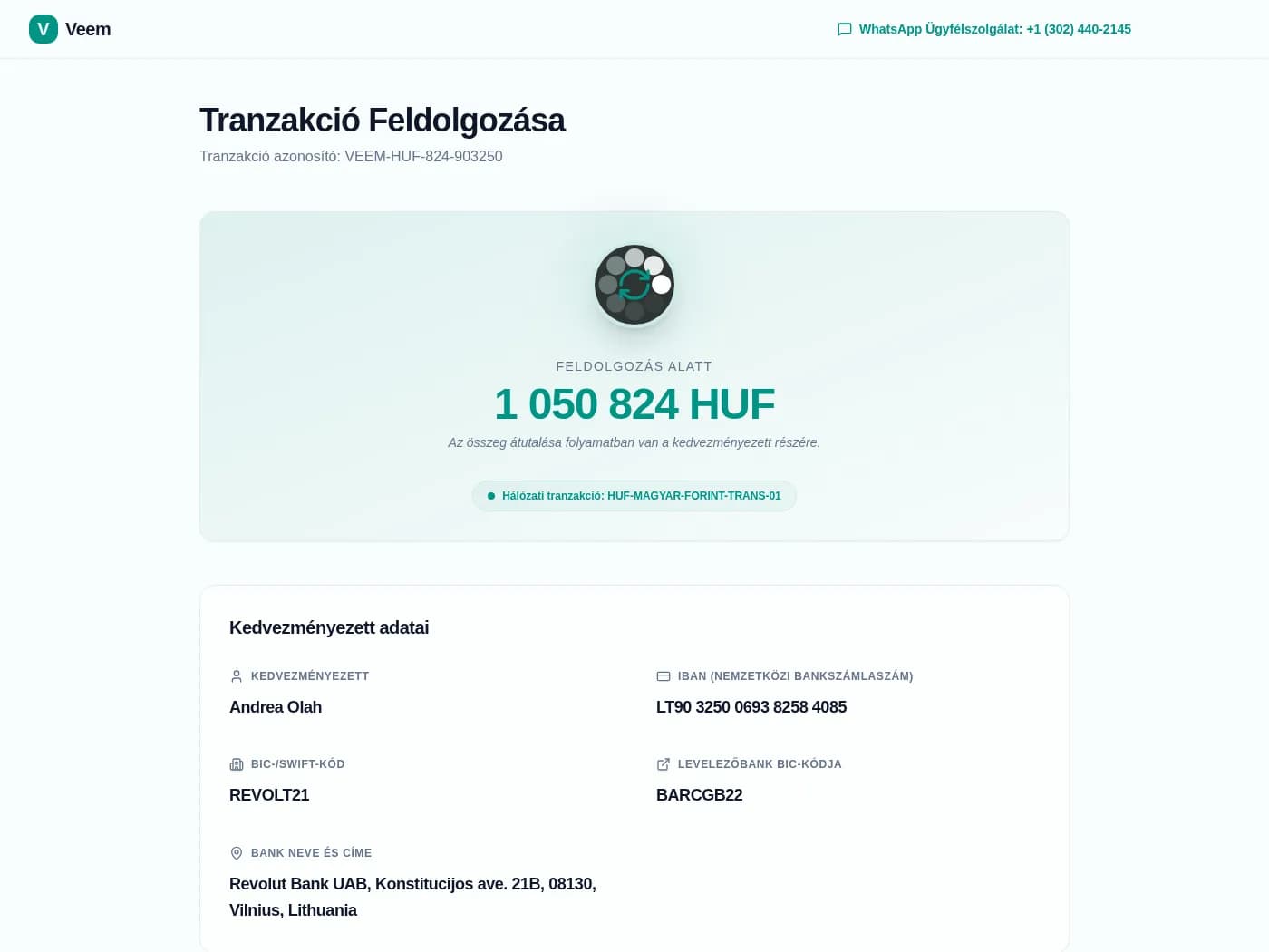 Veem Bank Transfer Page