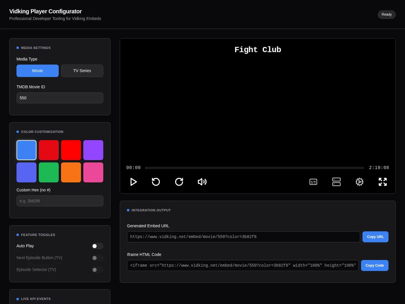 Vidking Player Configurator