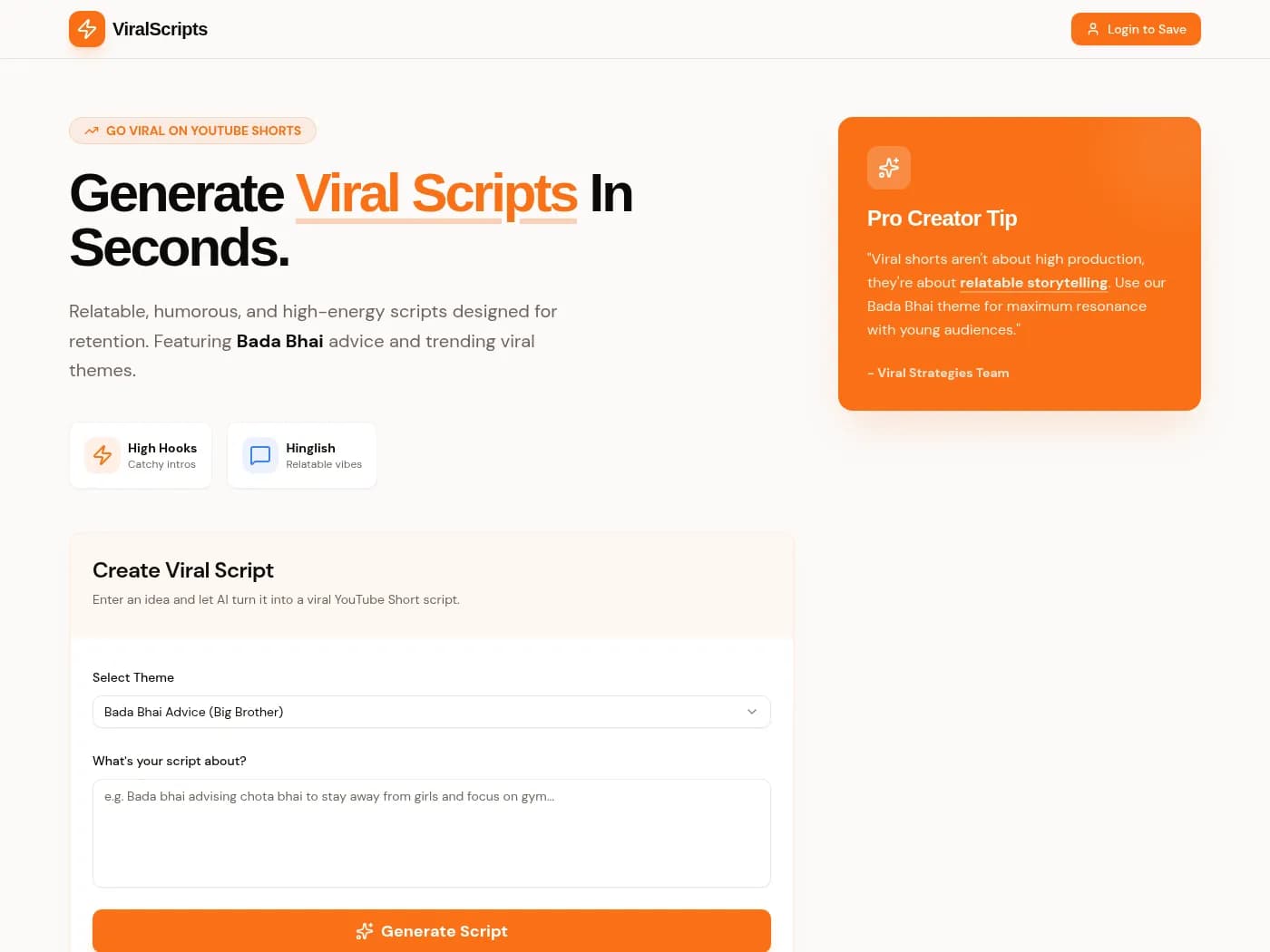 Viral Shorts Script Generator
