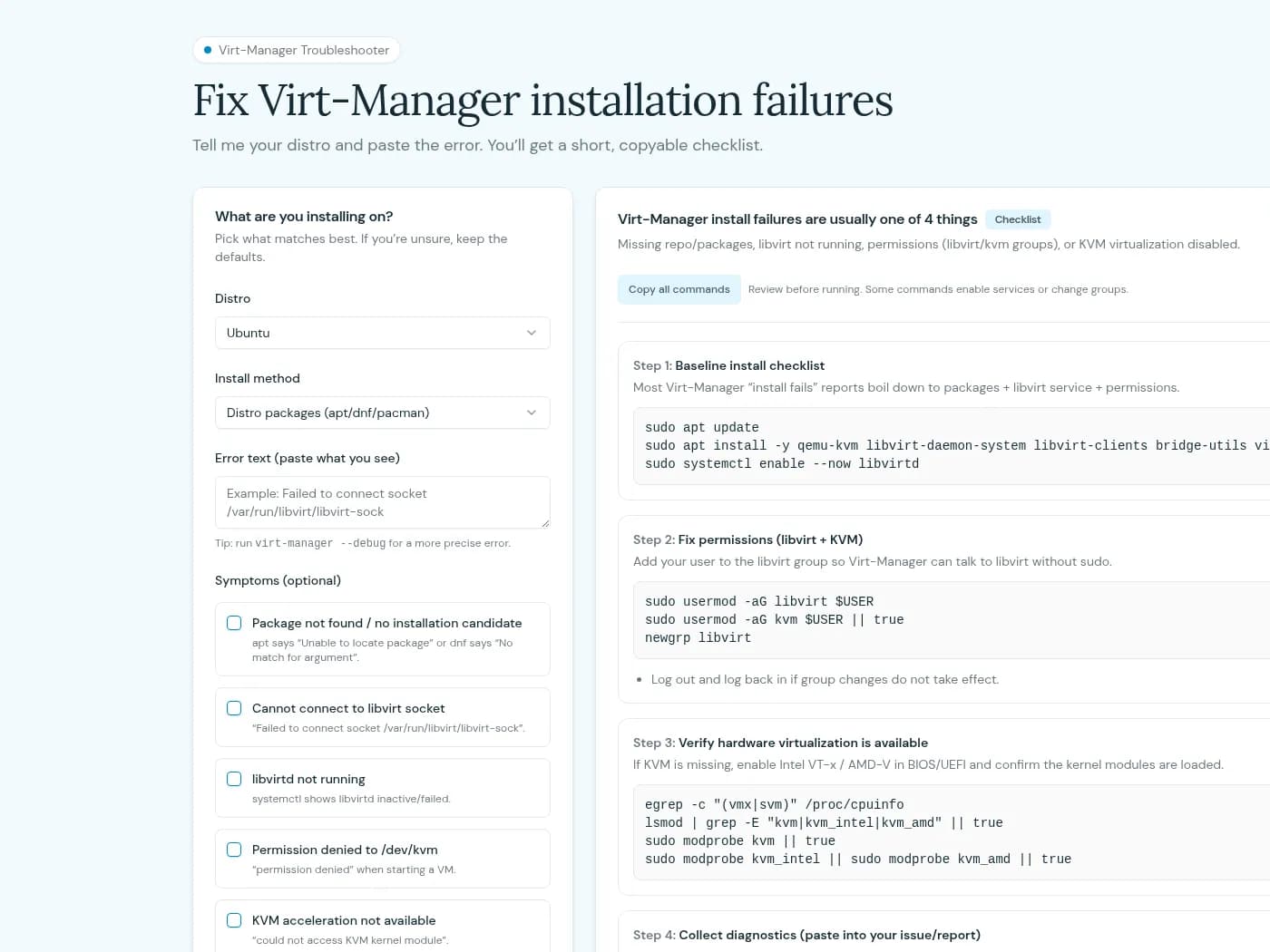 VirtManager Troubleshooter