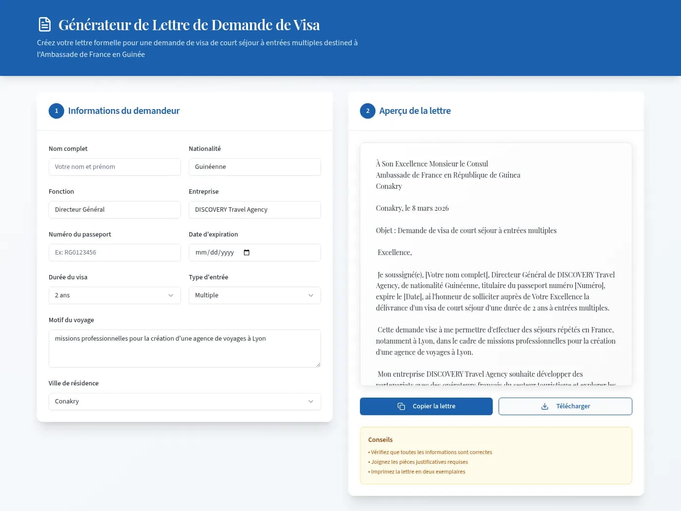 Visa Request Letter Generator