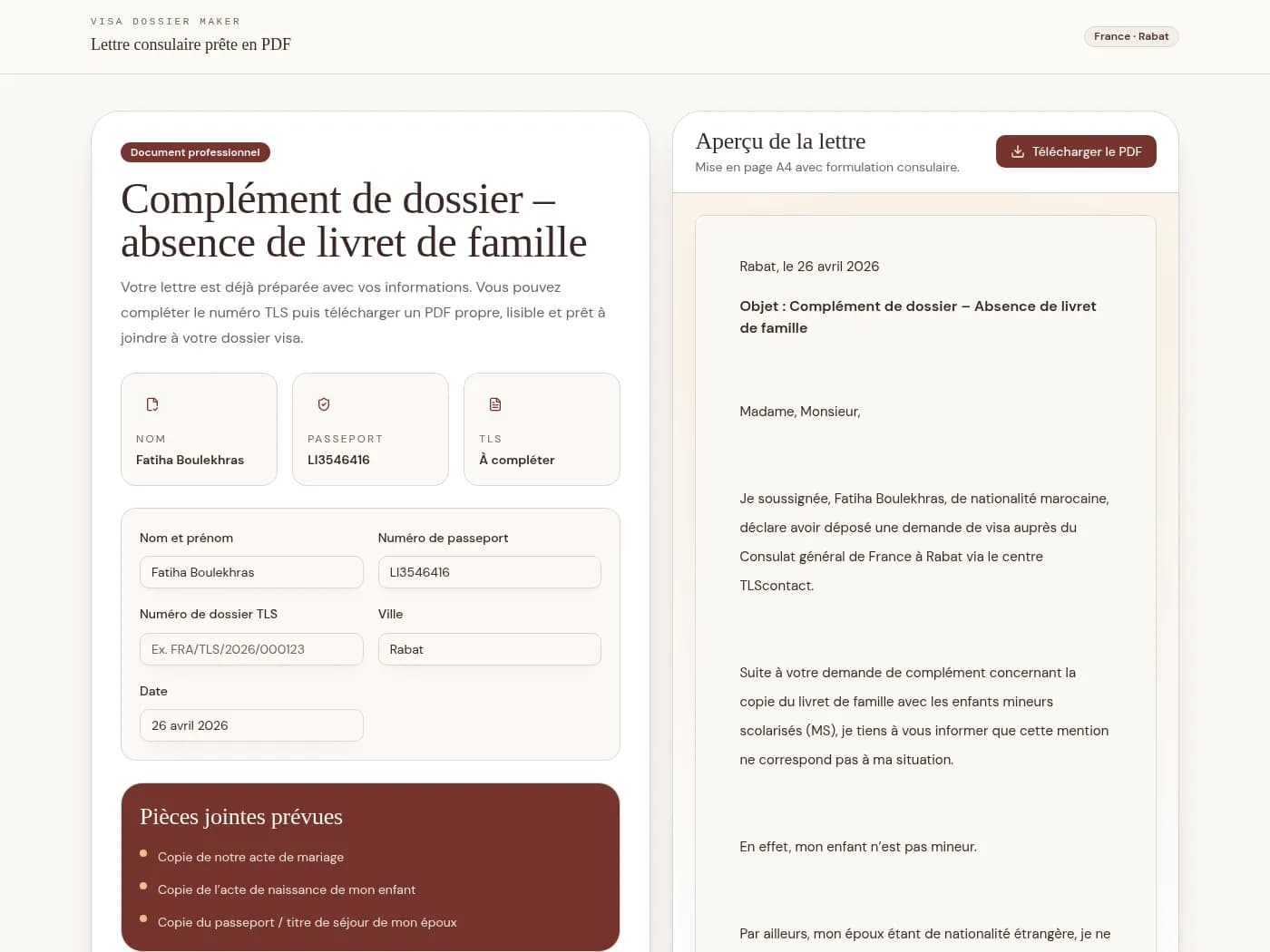 Visa Letter PDF Generator