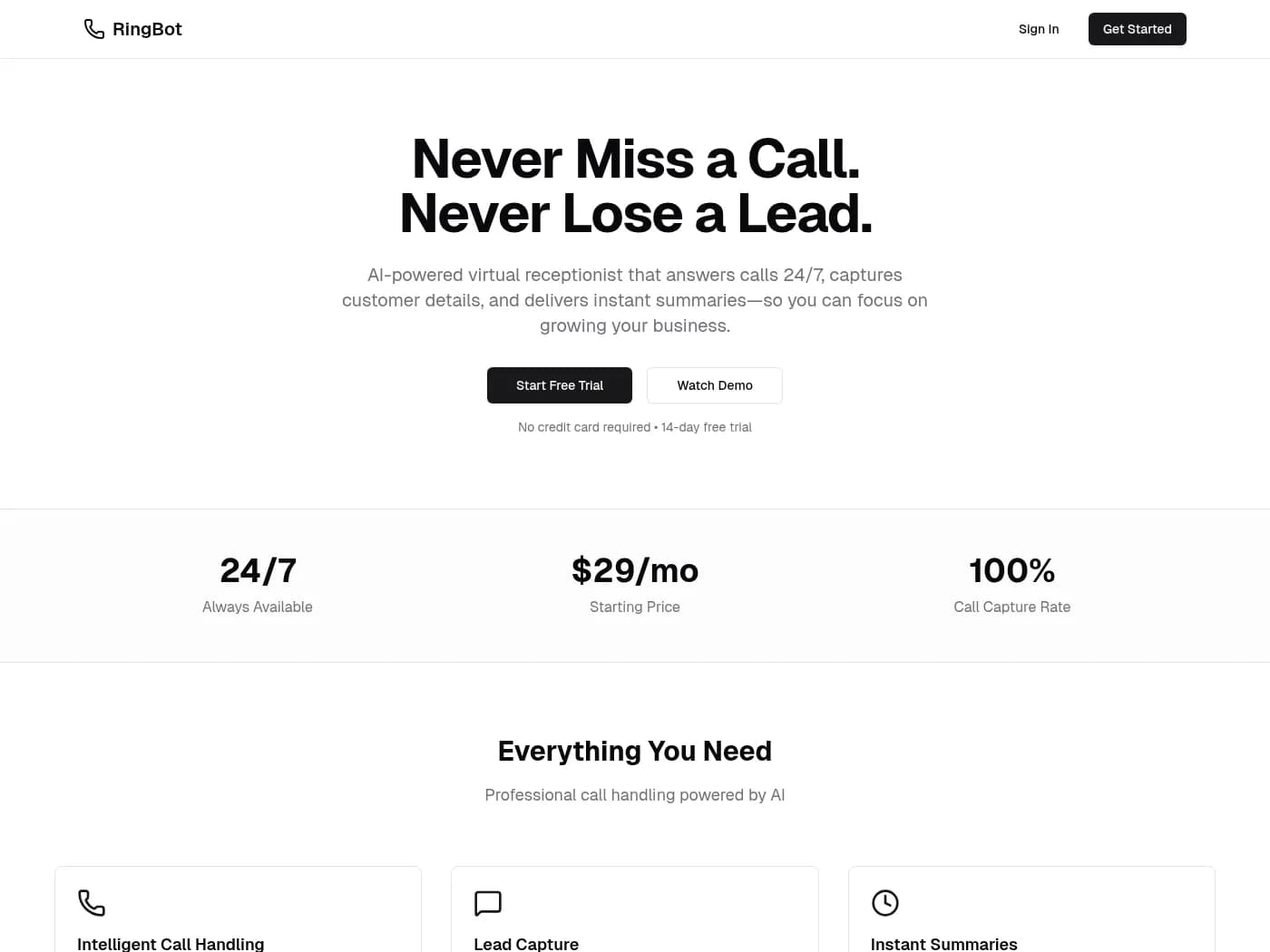 RingBot Receptionist SaaS