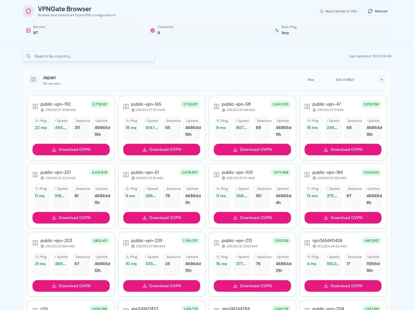 VPNGate Server Browser