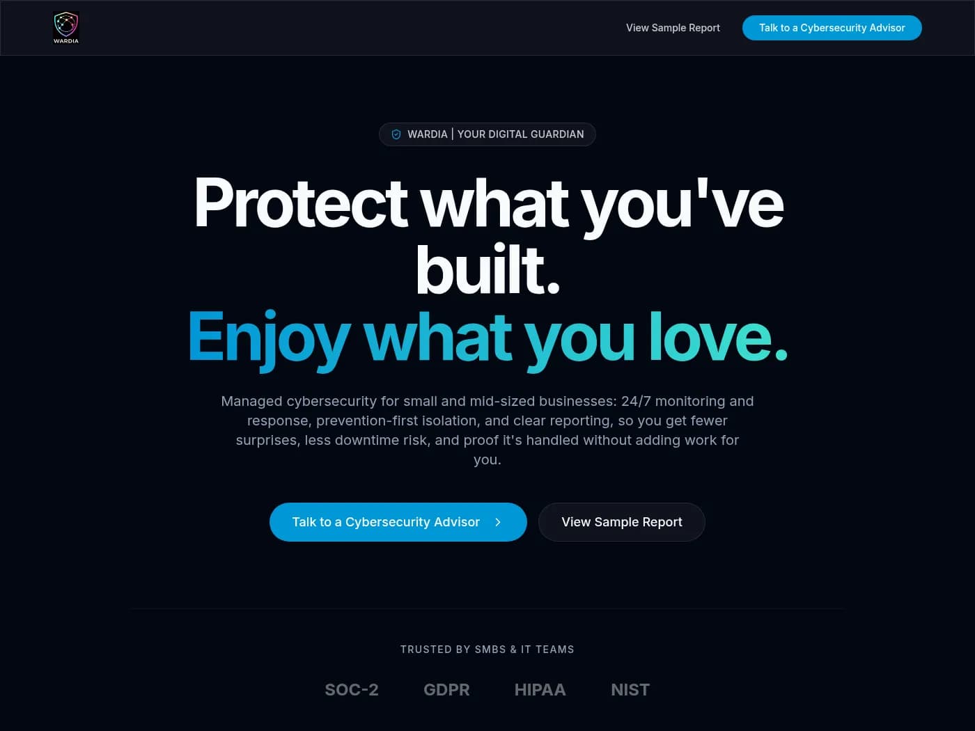 Wardia Cybersecurity Landing
