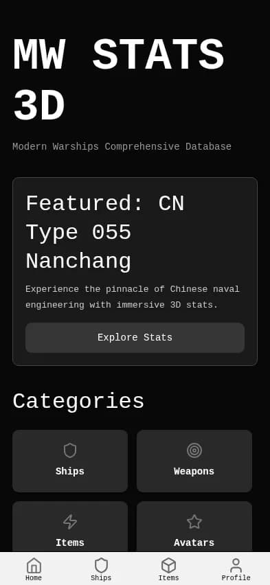 Warship Stats 3D Hub