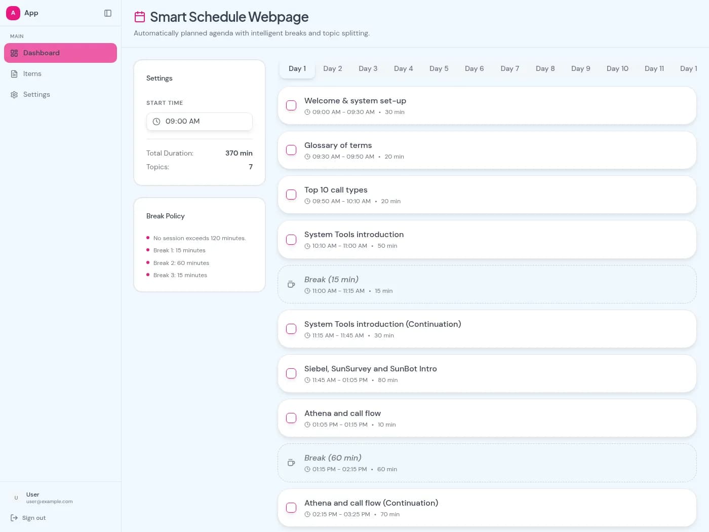 Smart Schedule Webpage