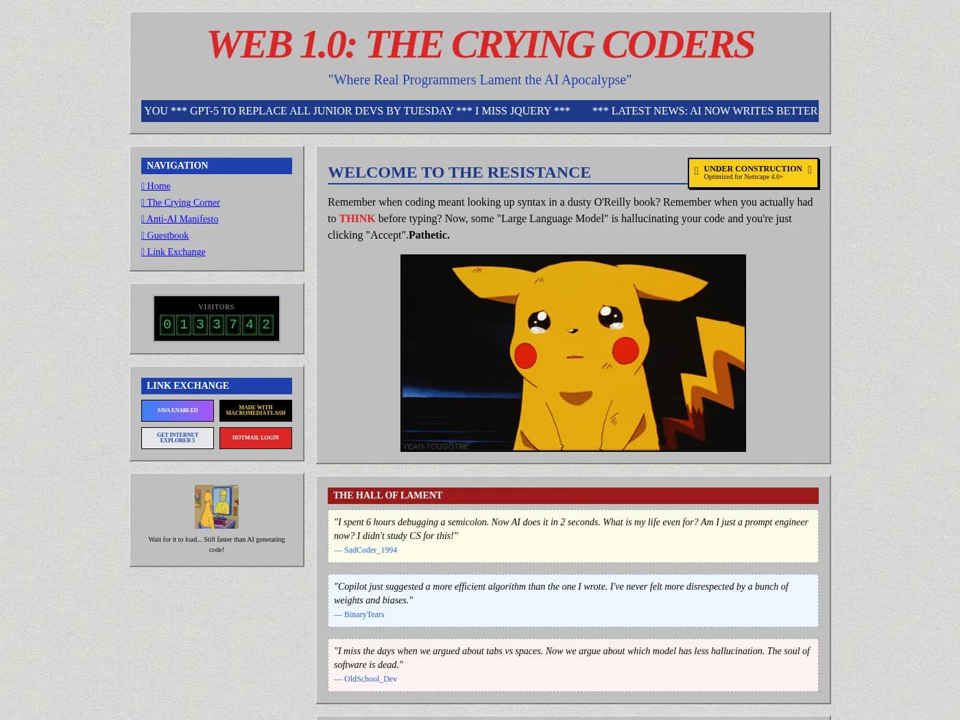 Web 1.0 Crying Coders