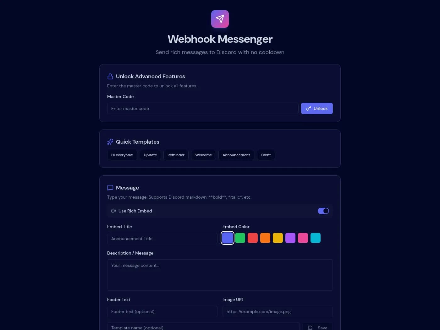 Webhook Messenger UI