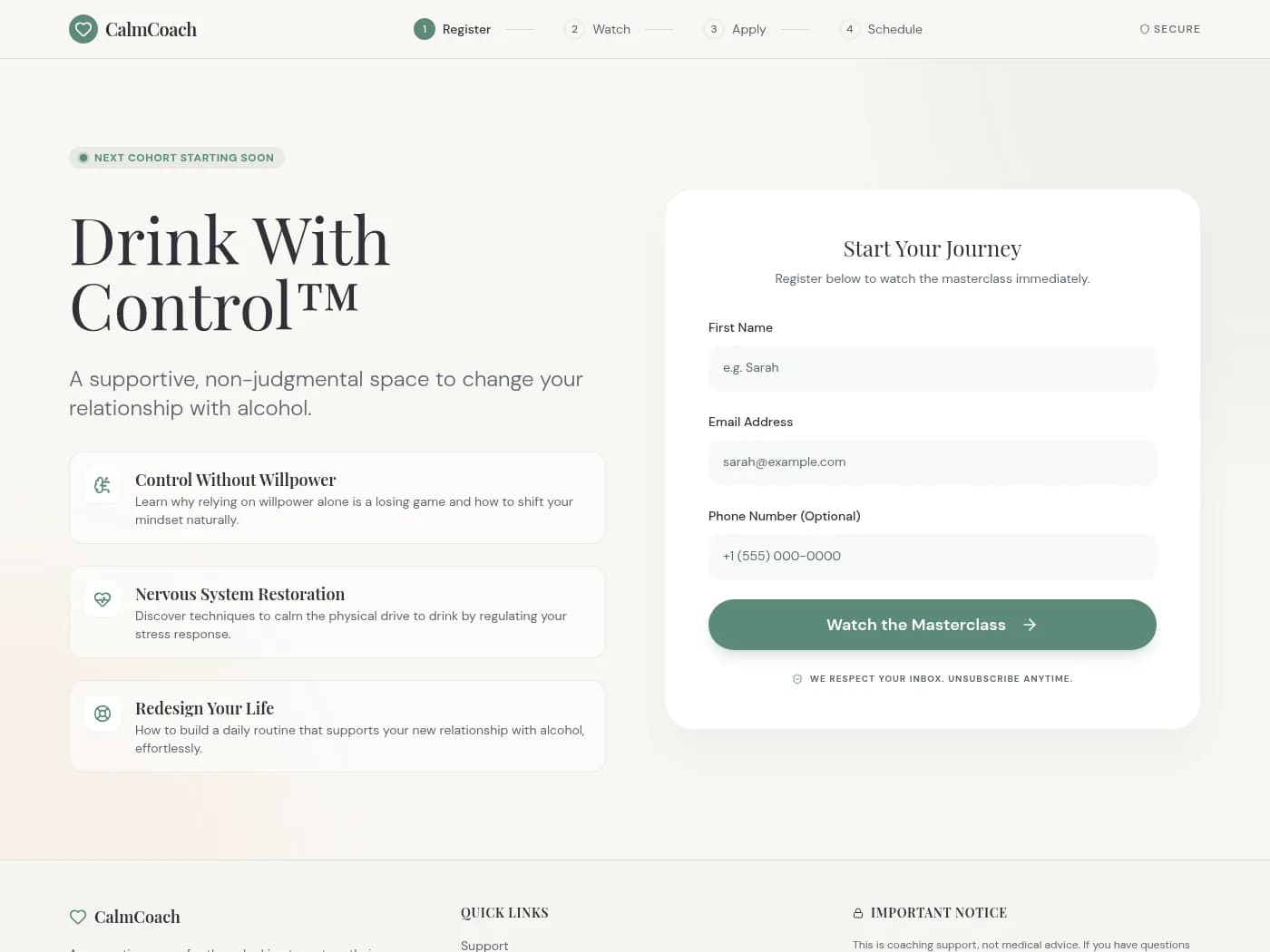 CalmCoach Webinar Funnel