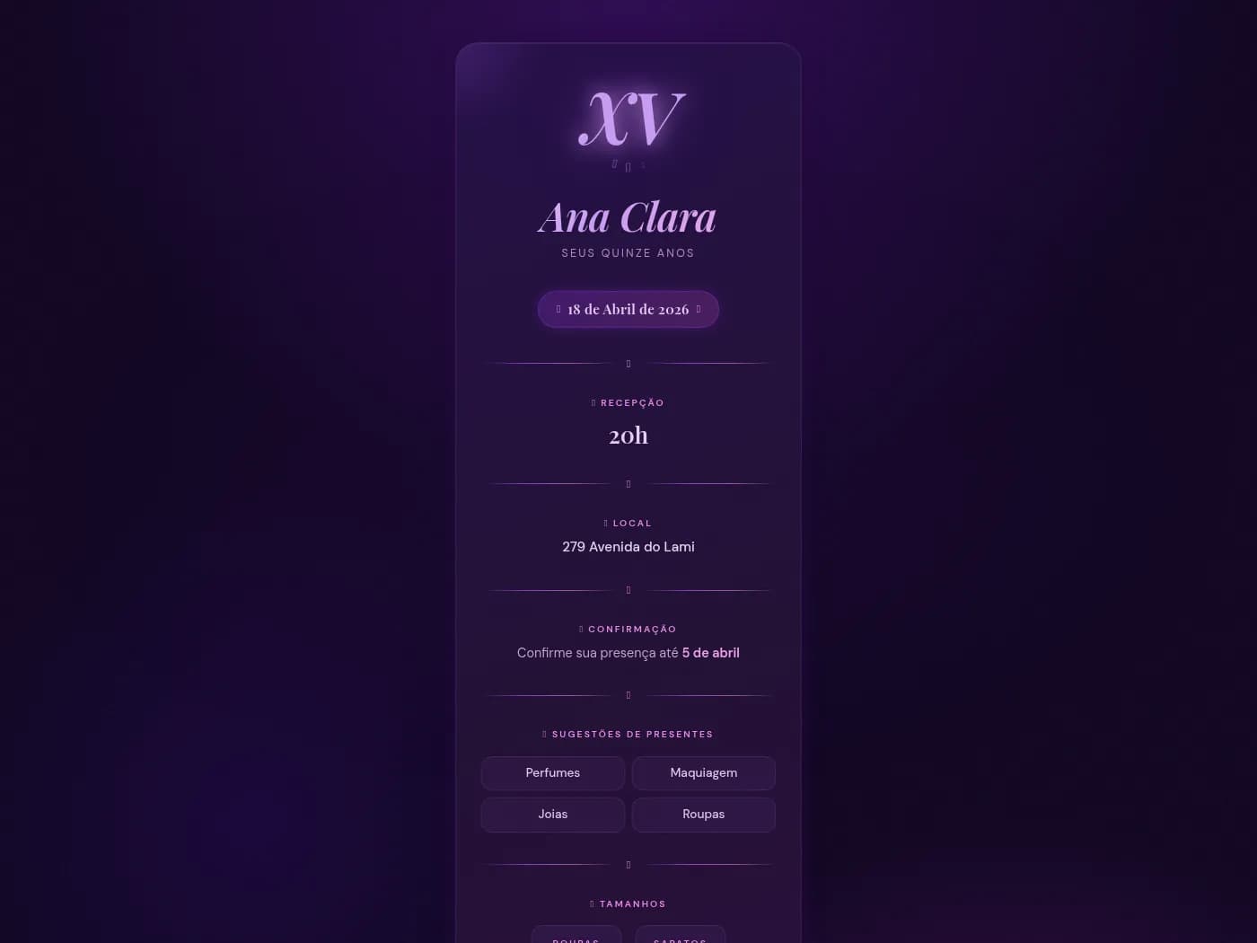 XV Ana Clara Web Invite