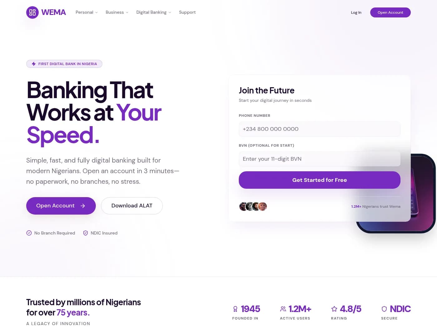 Wema Fintech Landing