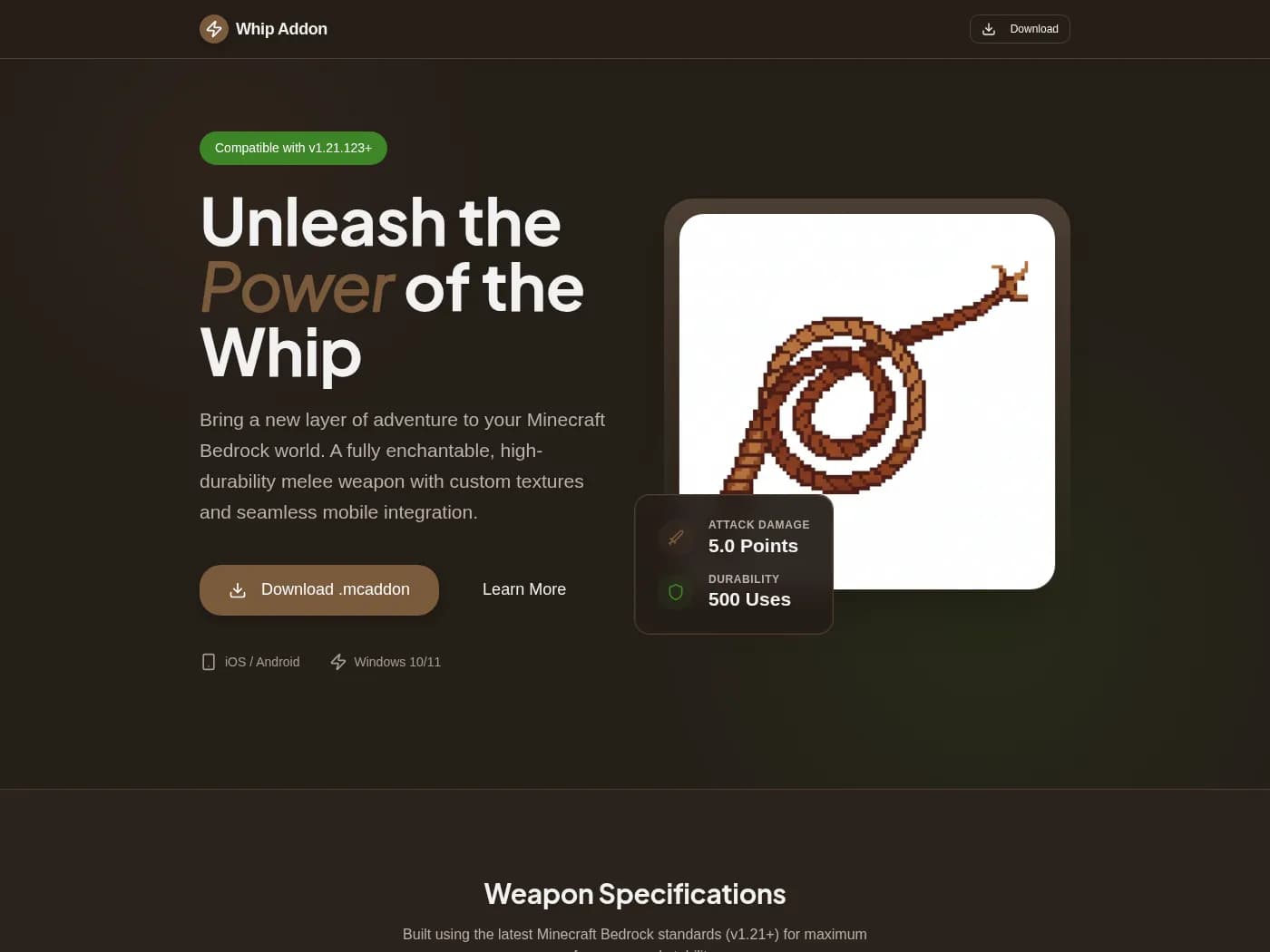 Whip Addon for Minecraft Bedrock