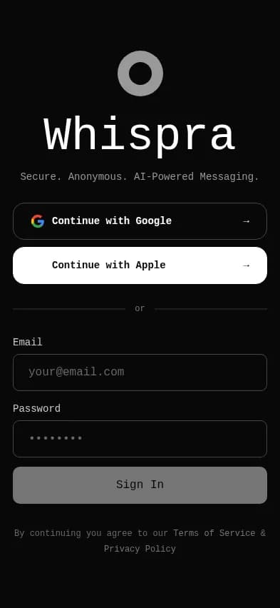 Whispra Anonymous Messenger