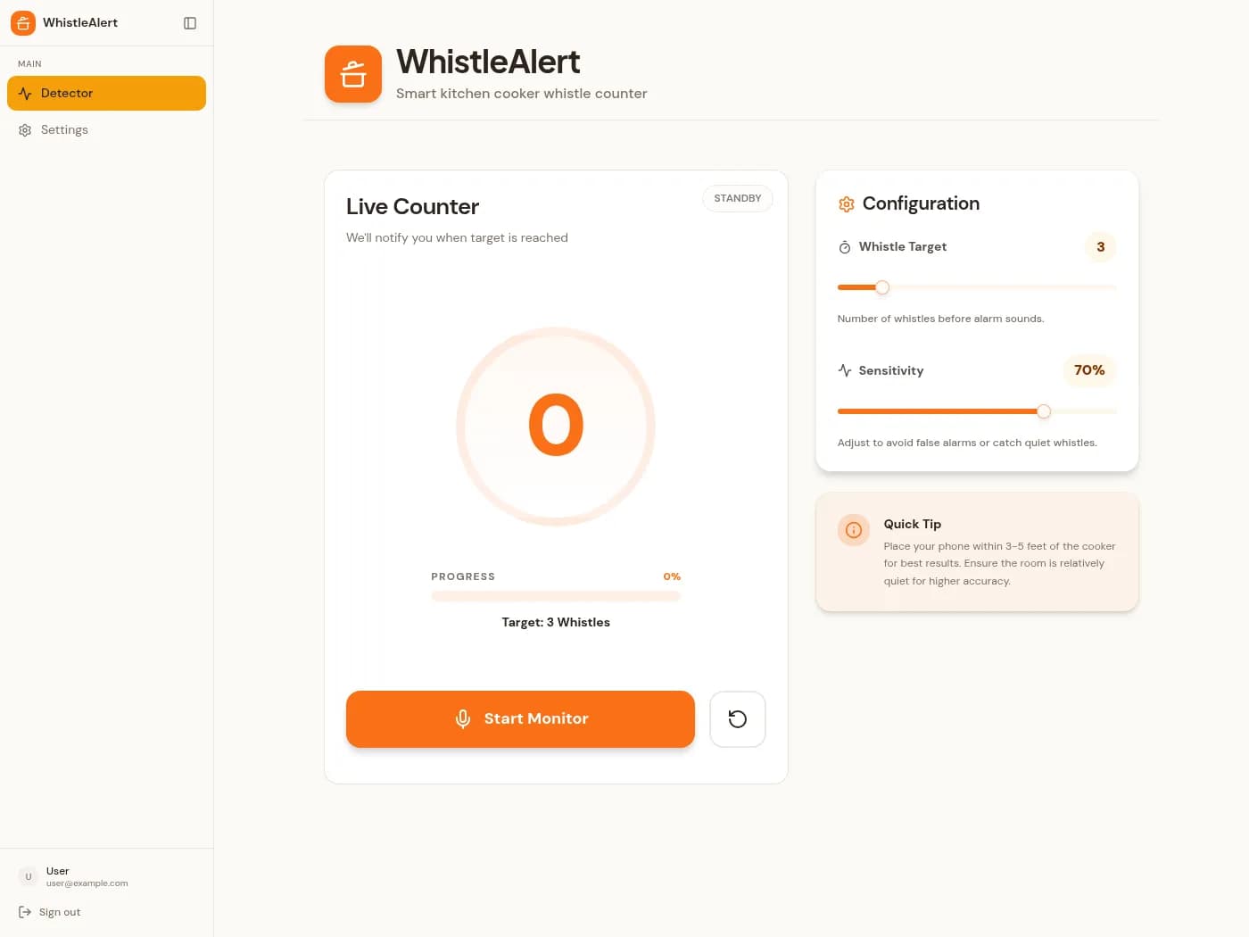 Whistle Alert Kitchen App