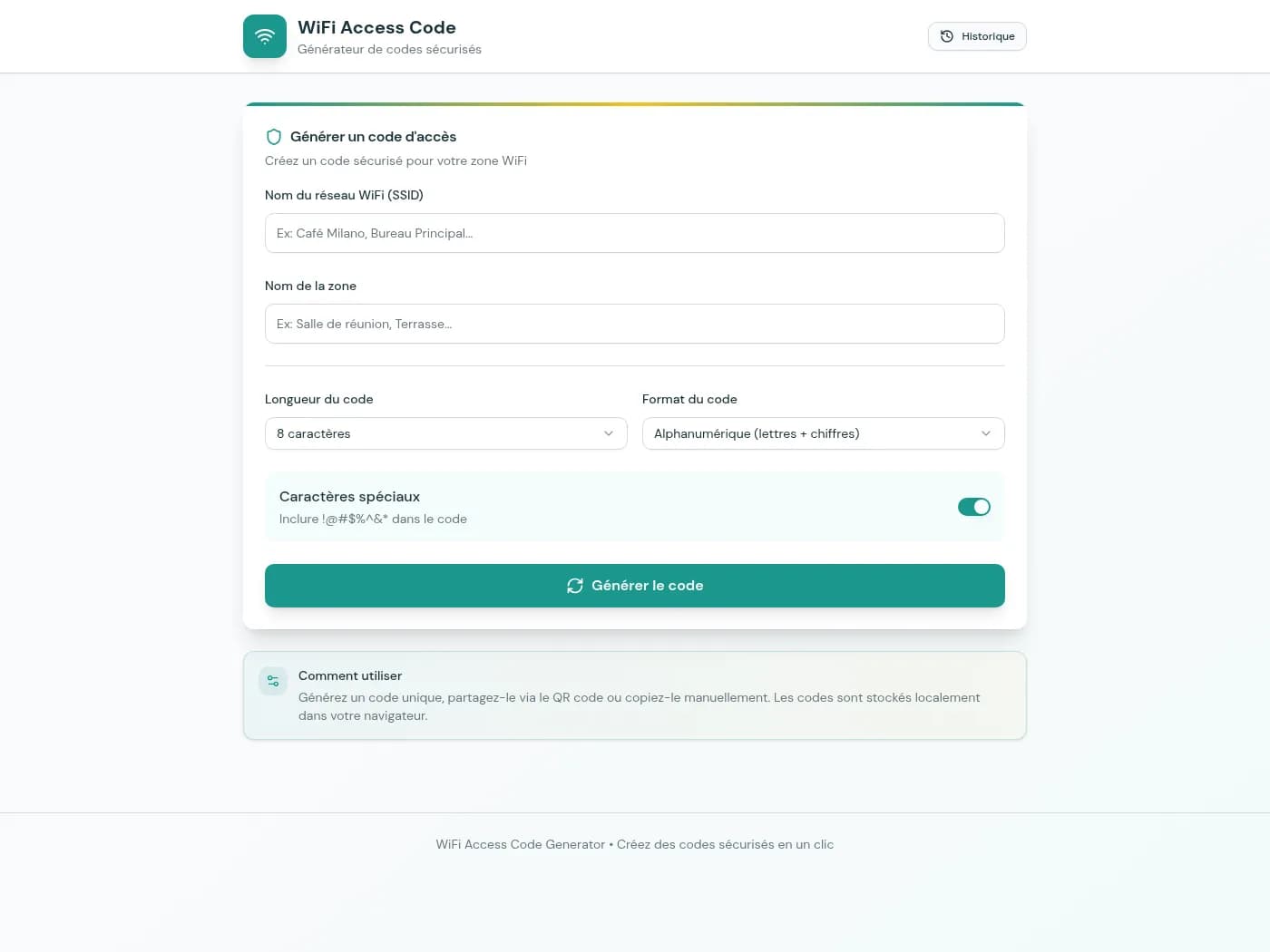 WiFi Access Code Generator