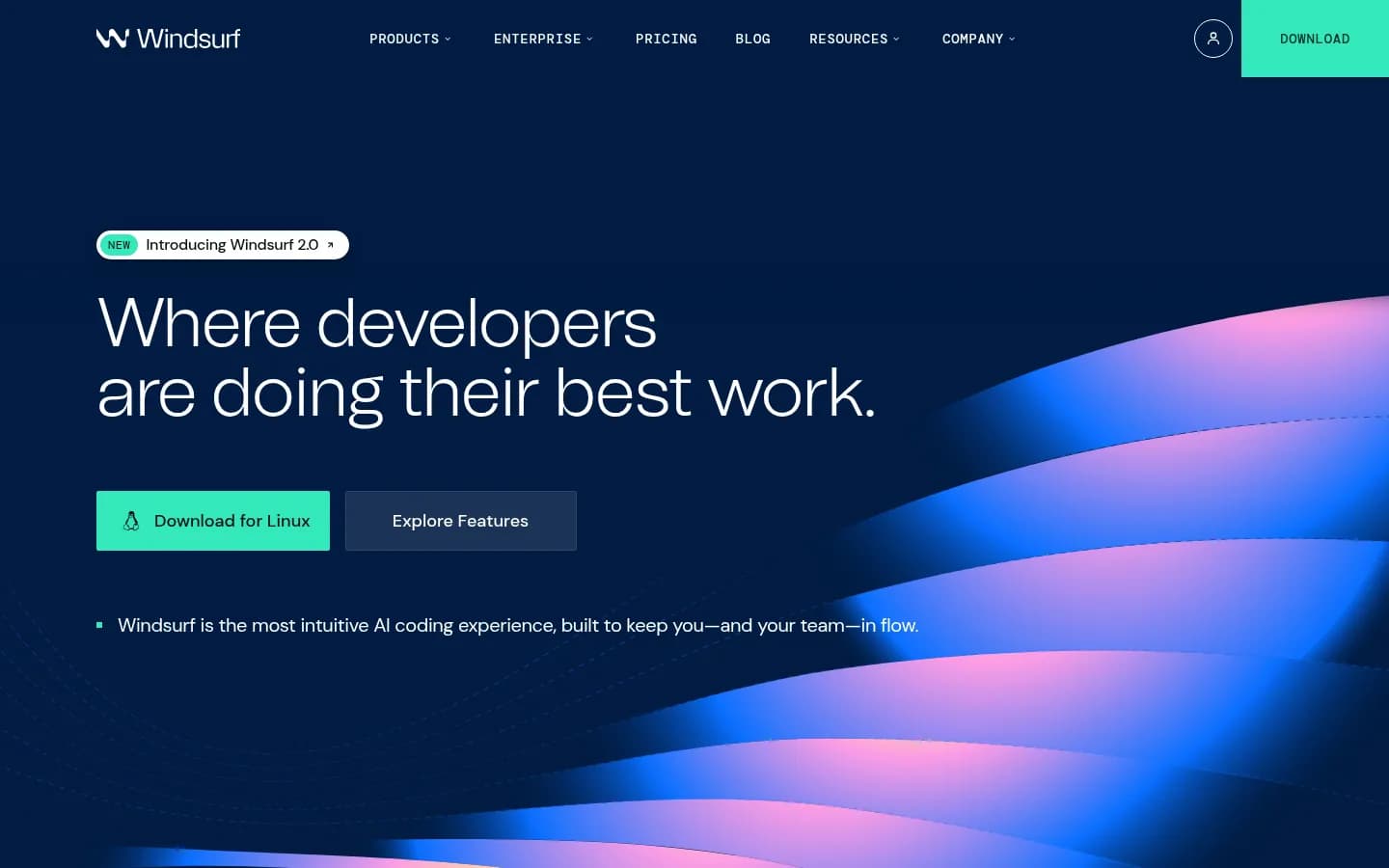 Windsurf landing page — Codeium's agentic AI code editor with Cascade and SWE-1.5 model
