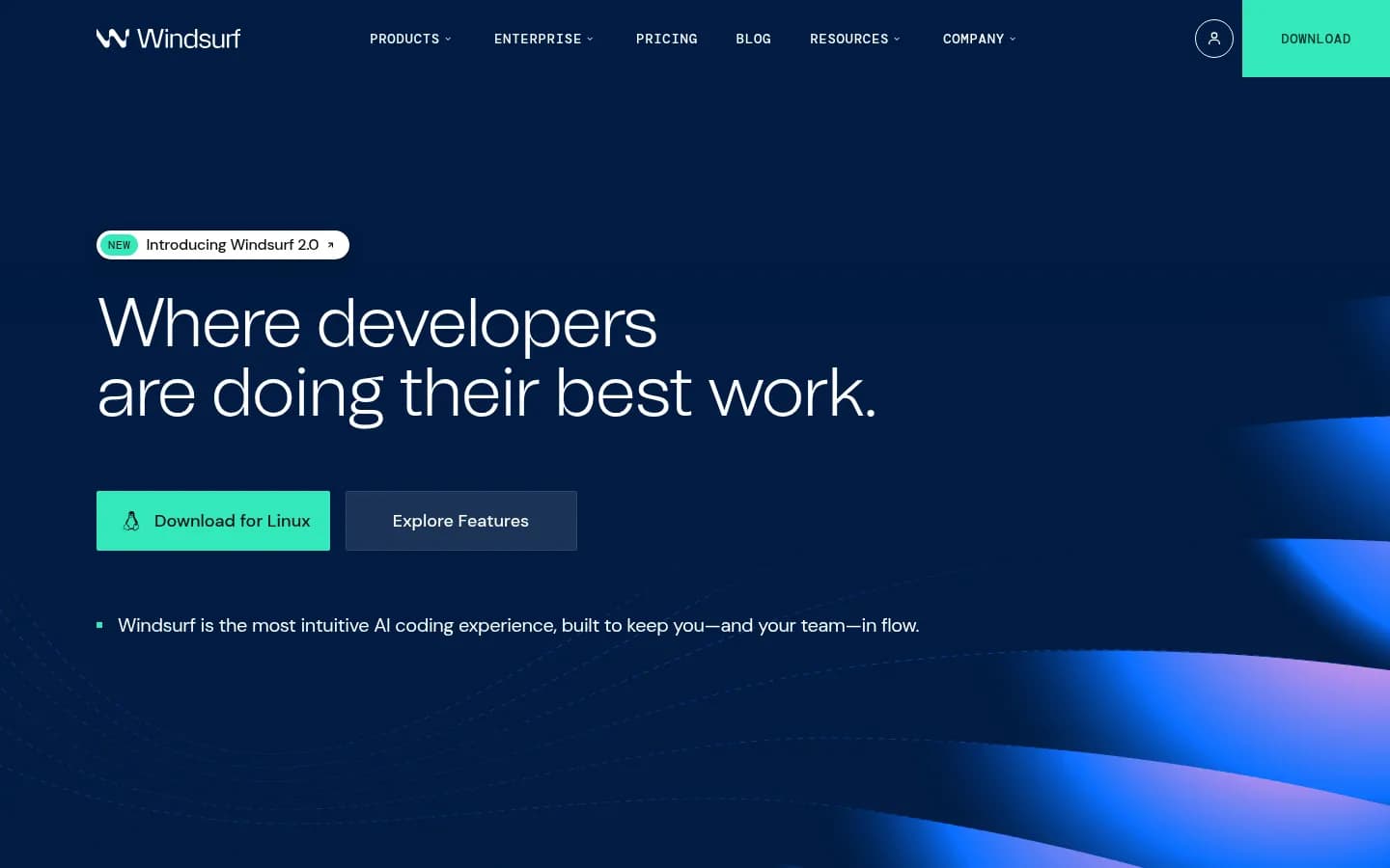 Windsurf landing page — Codeium's agentic AI code editor with Cascade loop and model flexibility