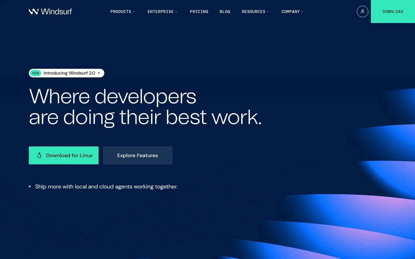 Windsurf landing page — AI code editor from Codeium with generous free tier