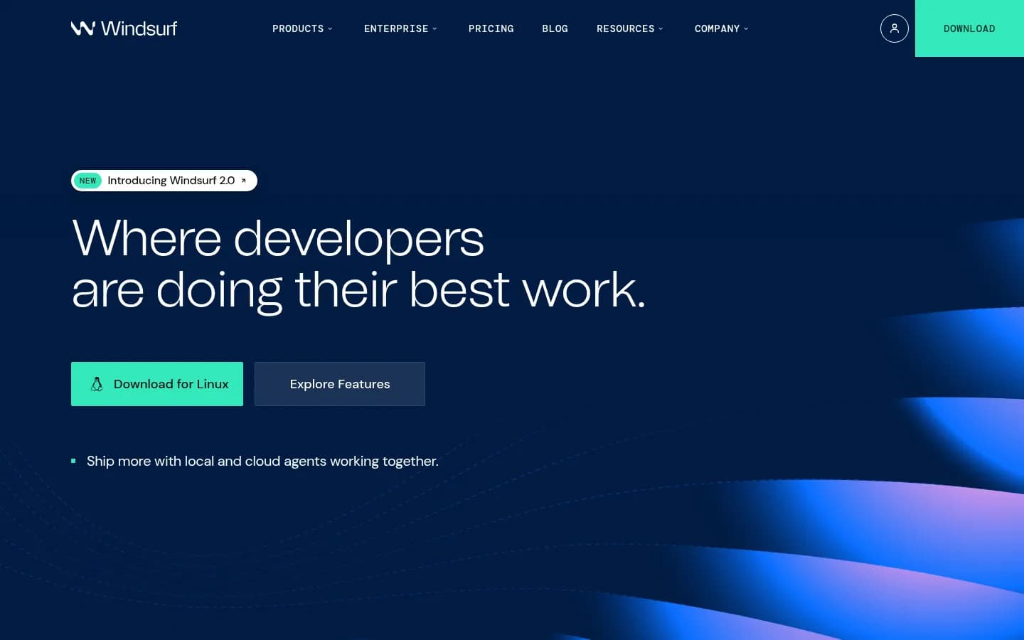 Windsurf landing page — Codeium's AI-powered IDE with Cascade agentic flows