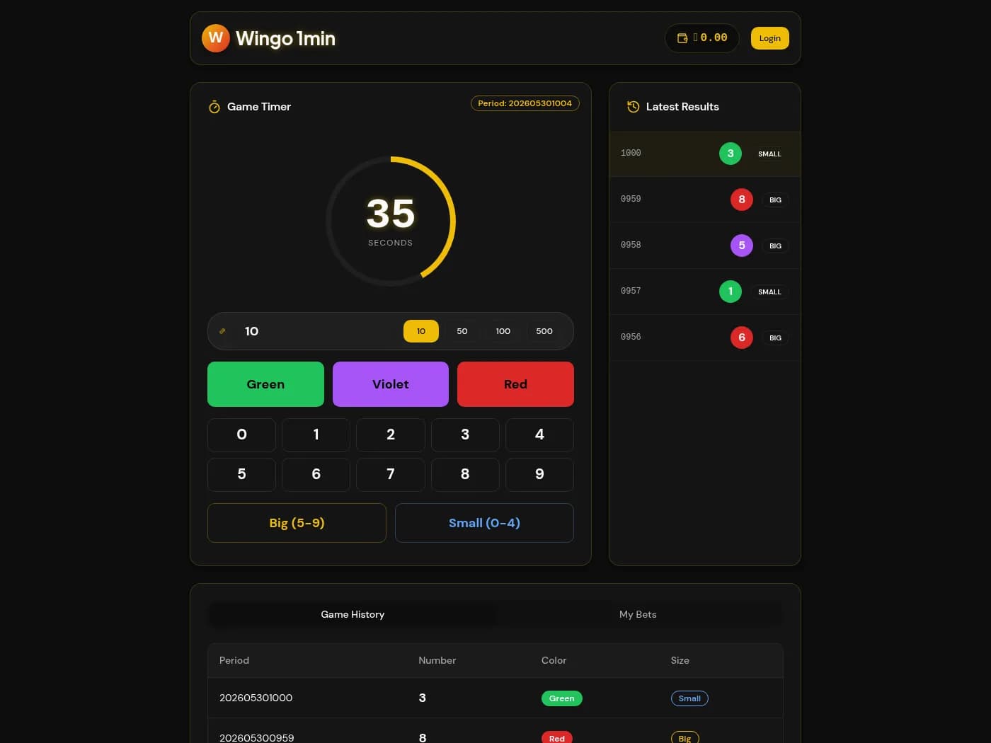 Wingo Prediction Game
