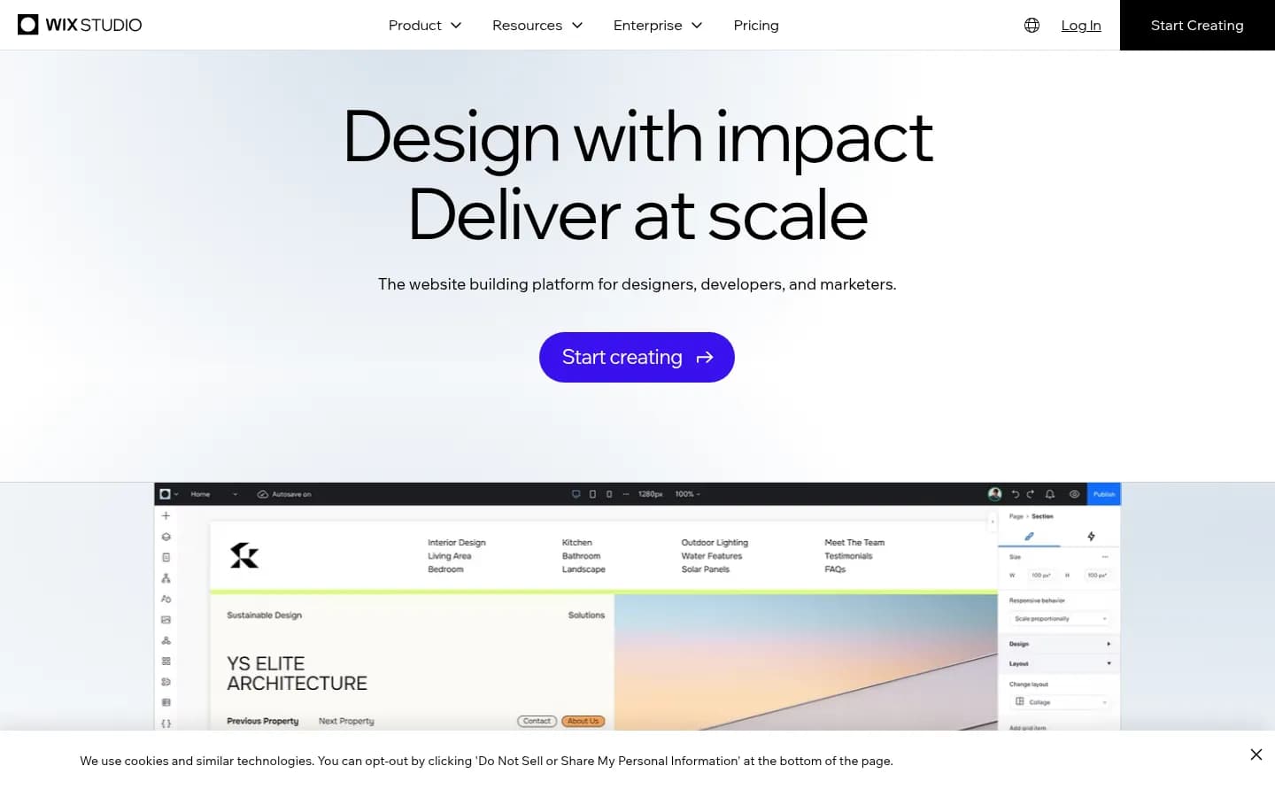 Wix Studio landing page