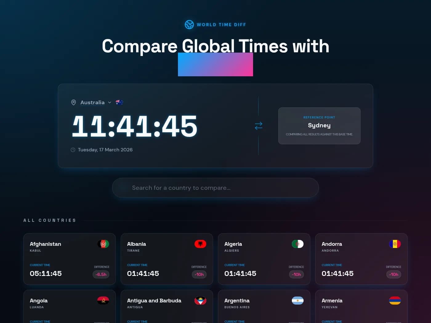 World Time Diff Viewer