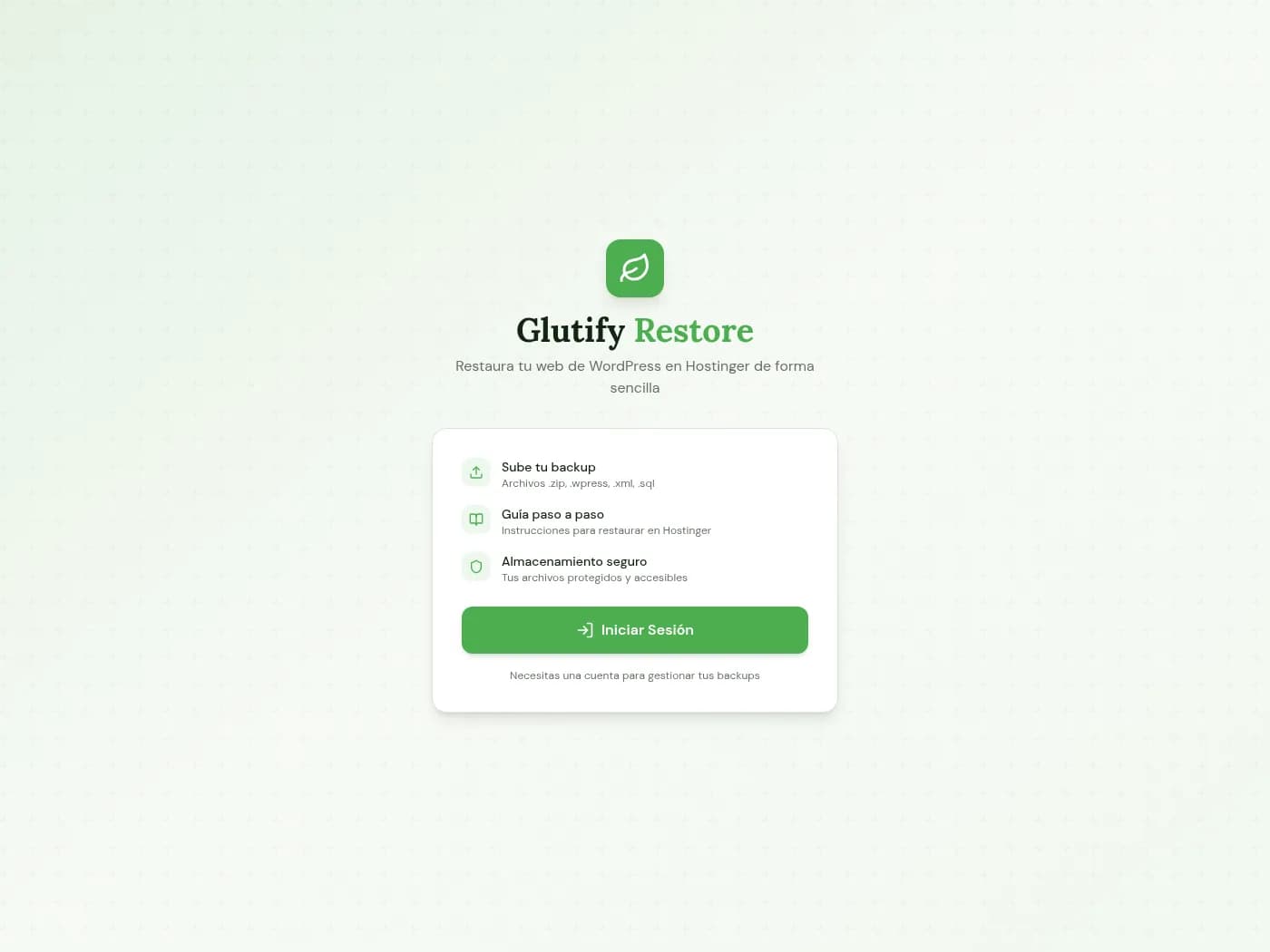 Glutify WordPress Restore