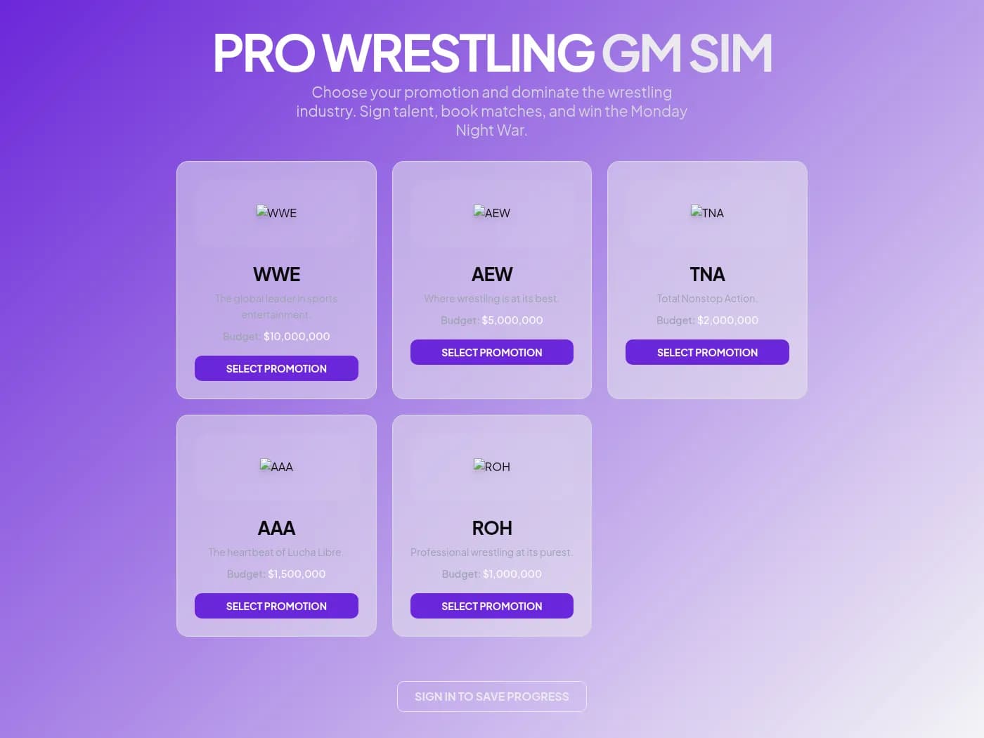 Pro Wrestling GM Sim