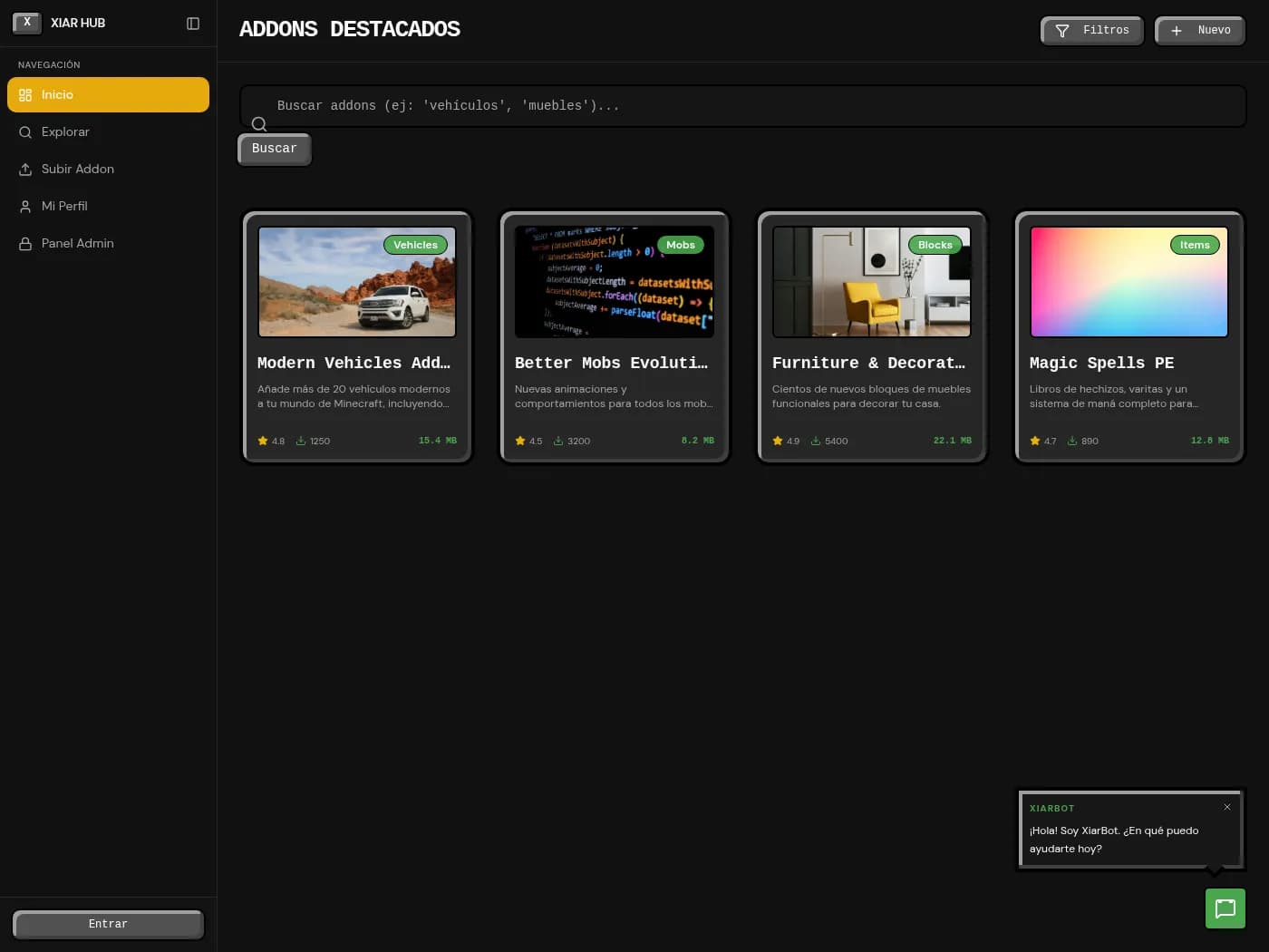 Xiar Minecraft Addons Hub