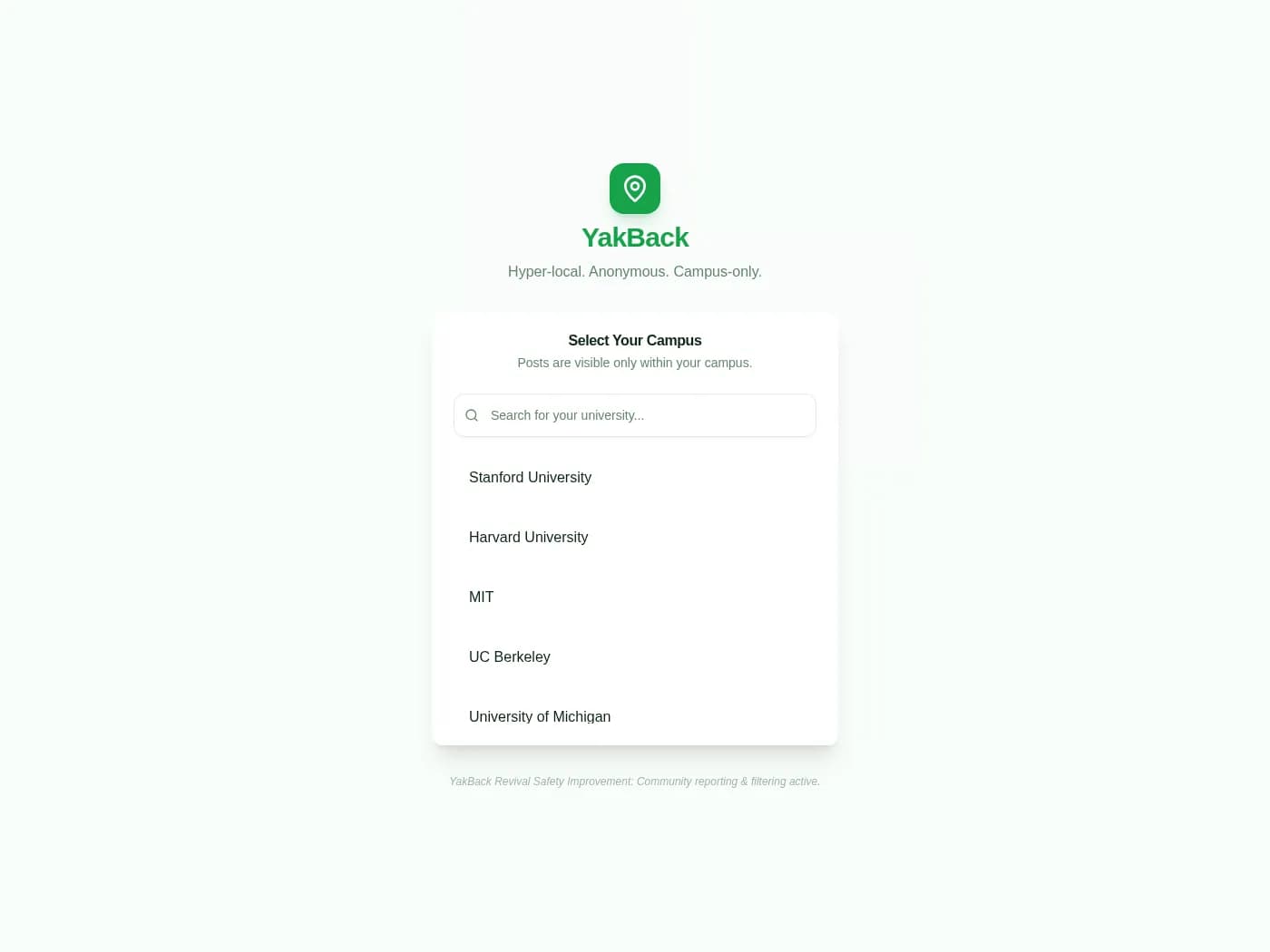 YakBack – Campus-Only Social
