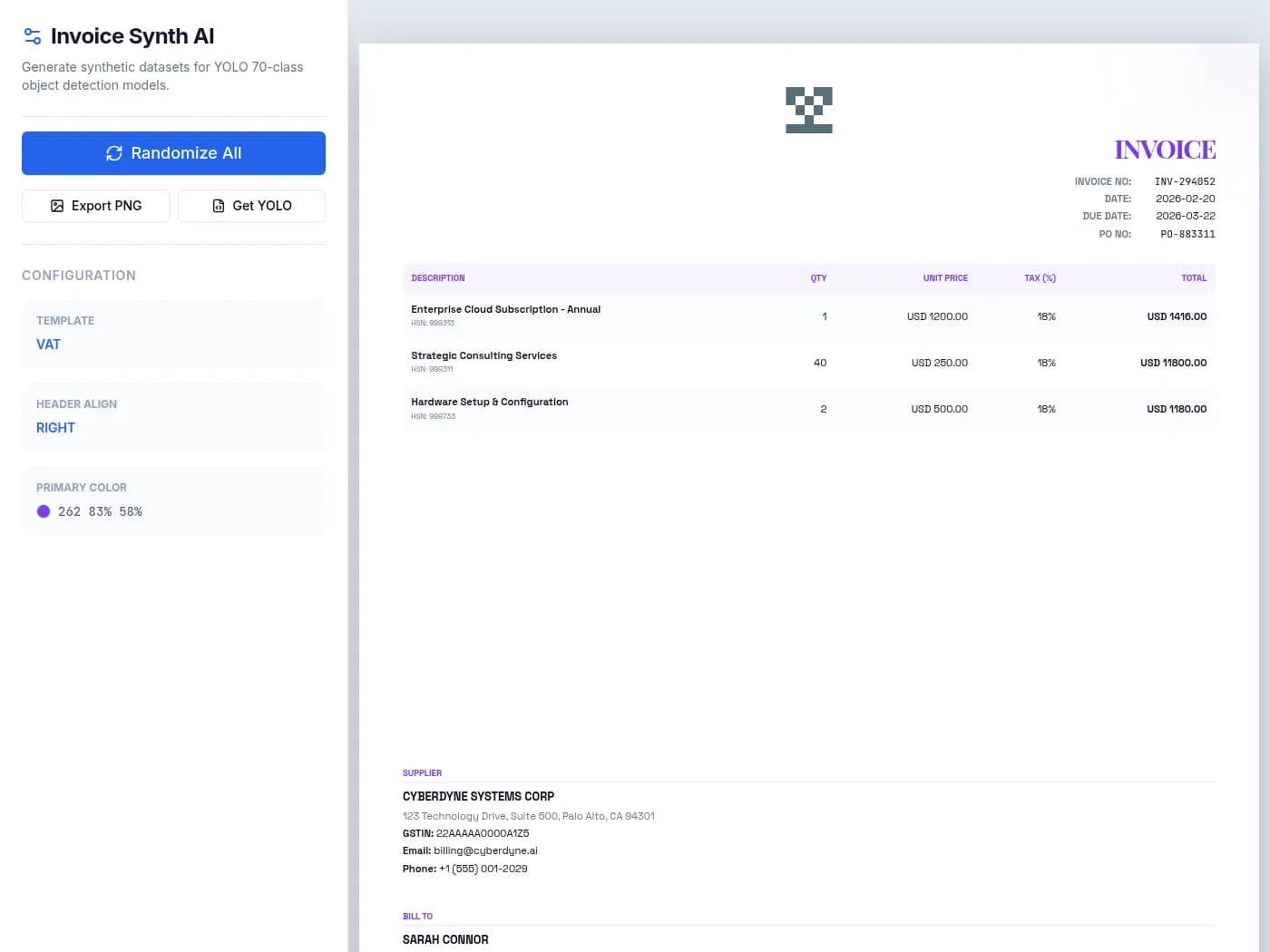 YOLO Invoice Synth AI