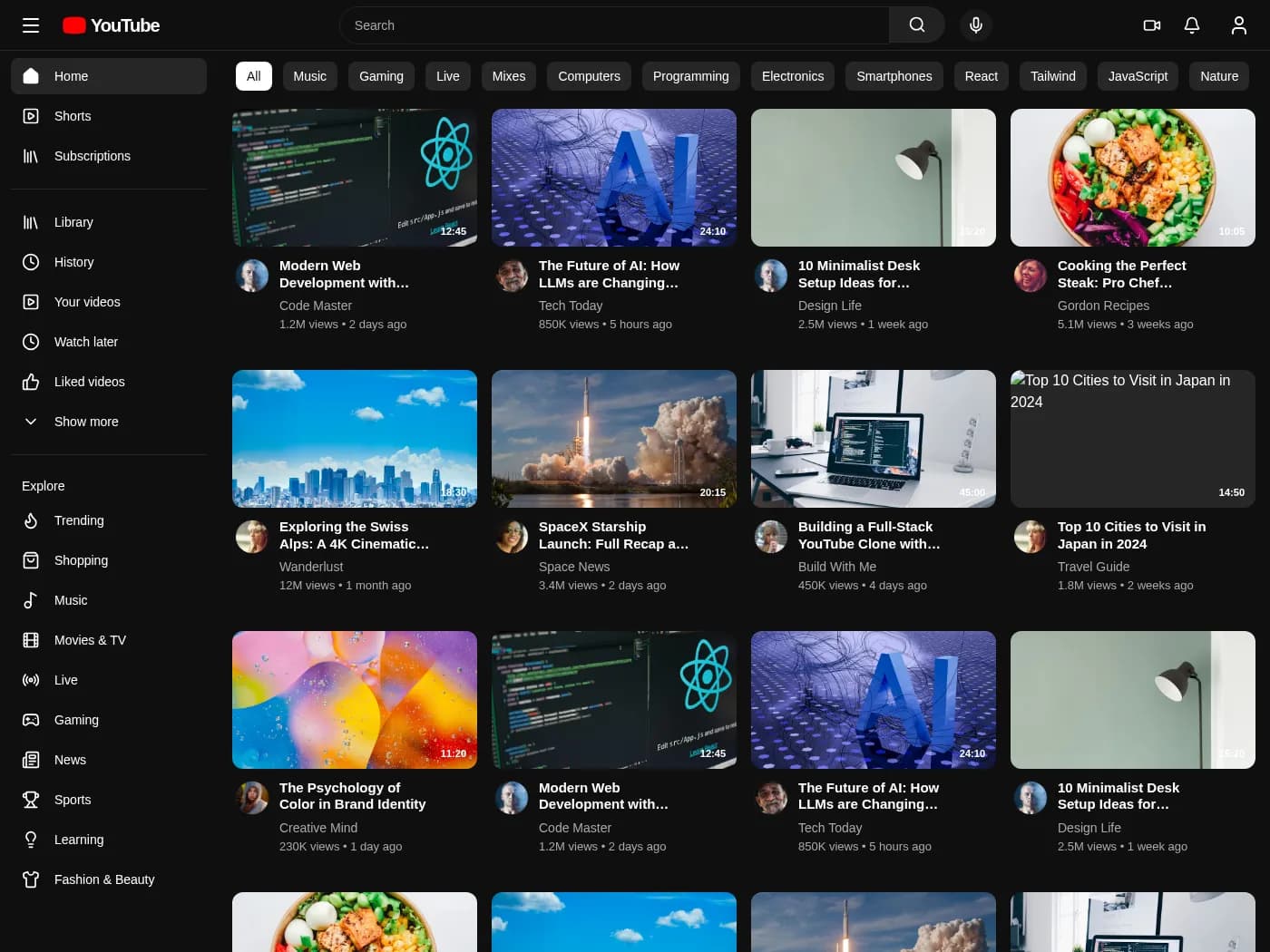 YouTube Web Clone