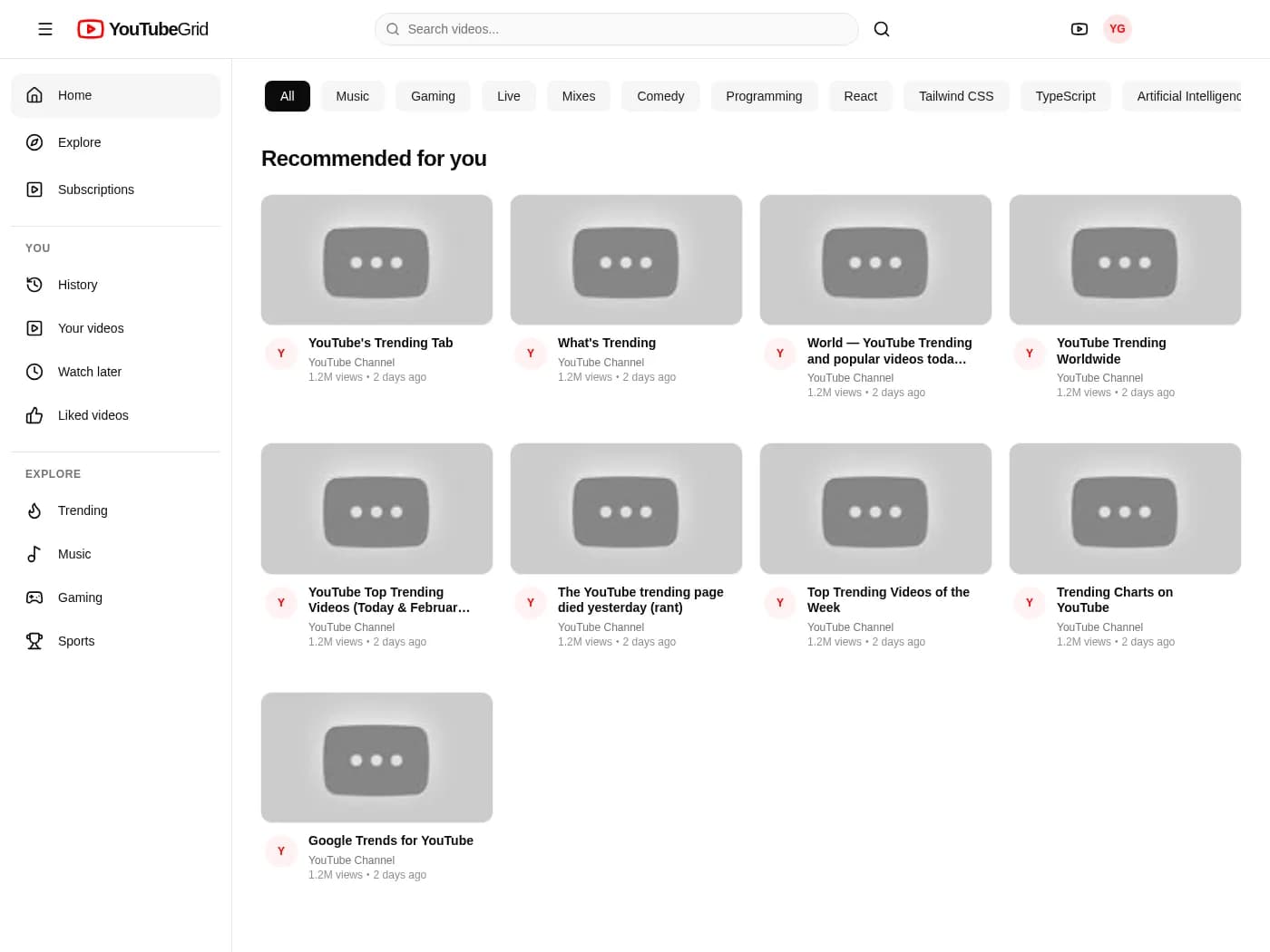 YouTube Grid Frontpage