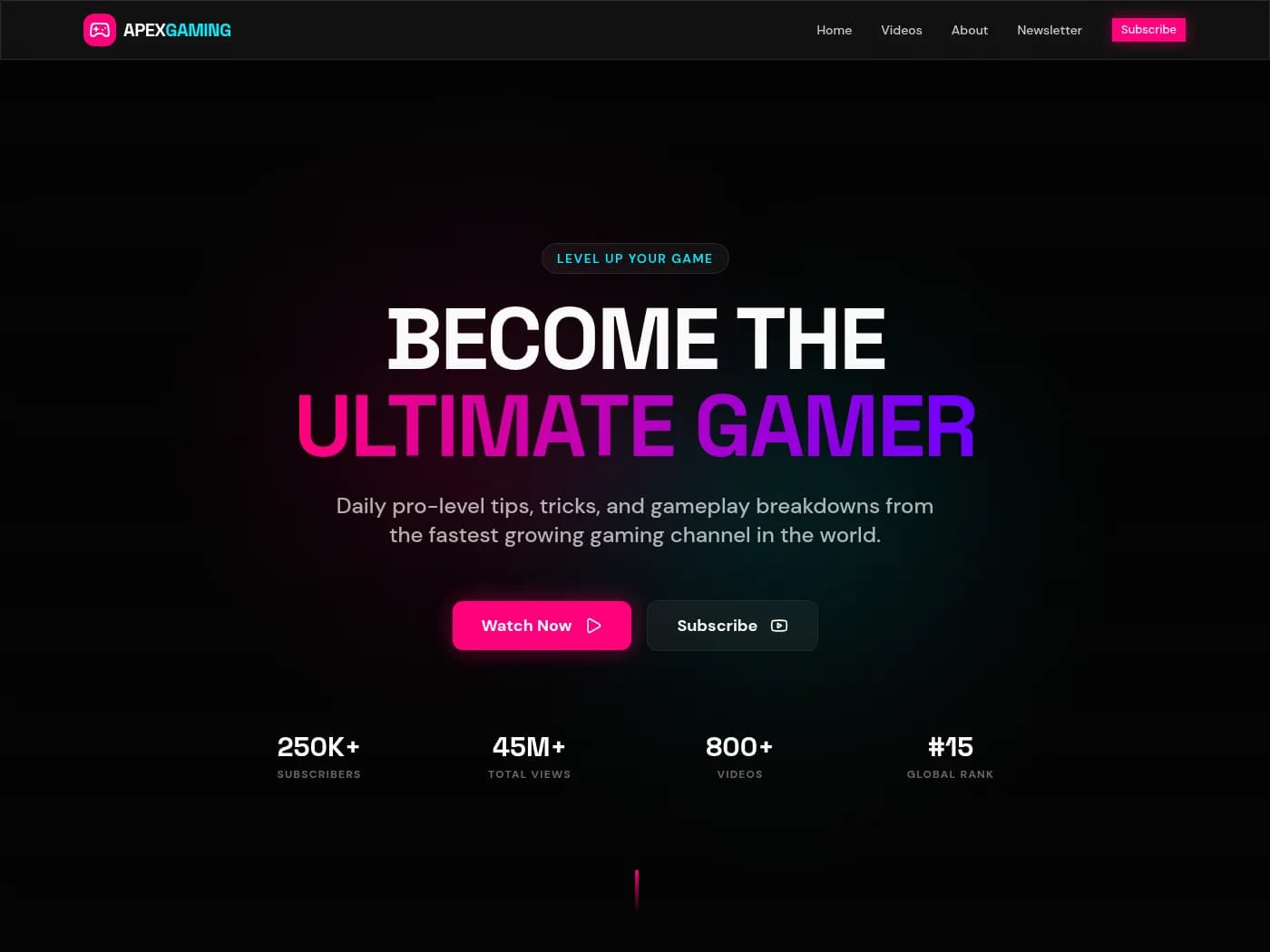 YT Channel Landing Page