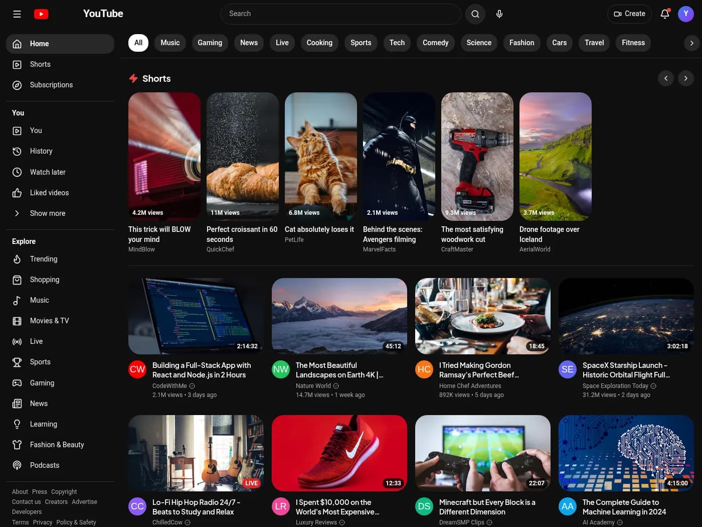 YouTube Landing Page