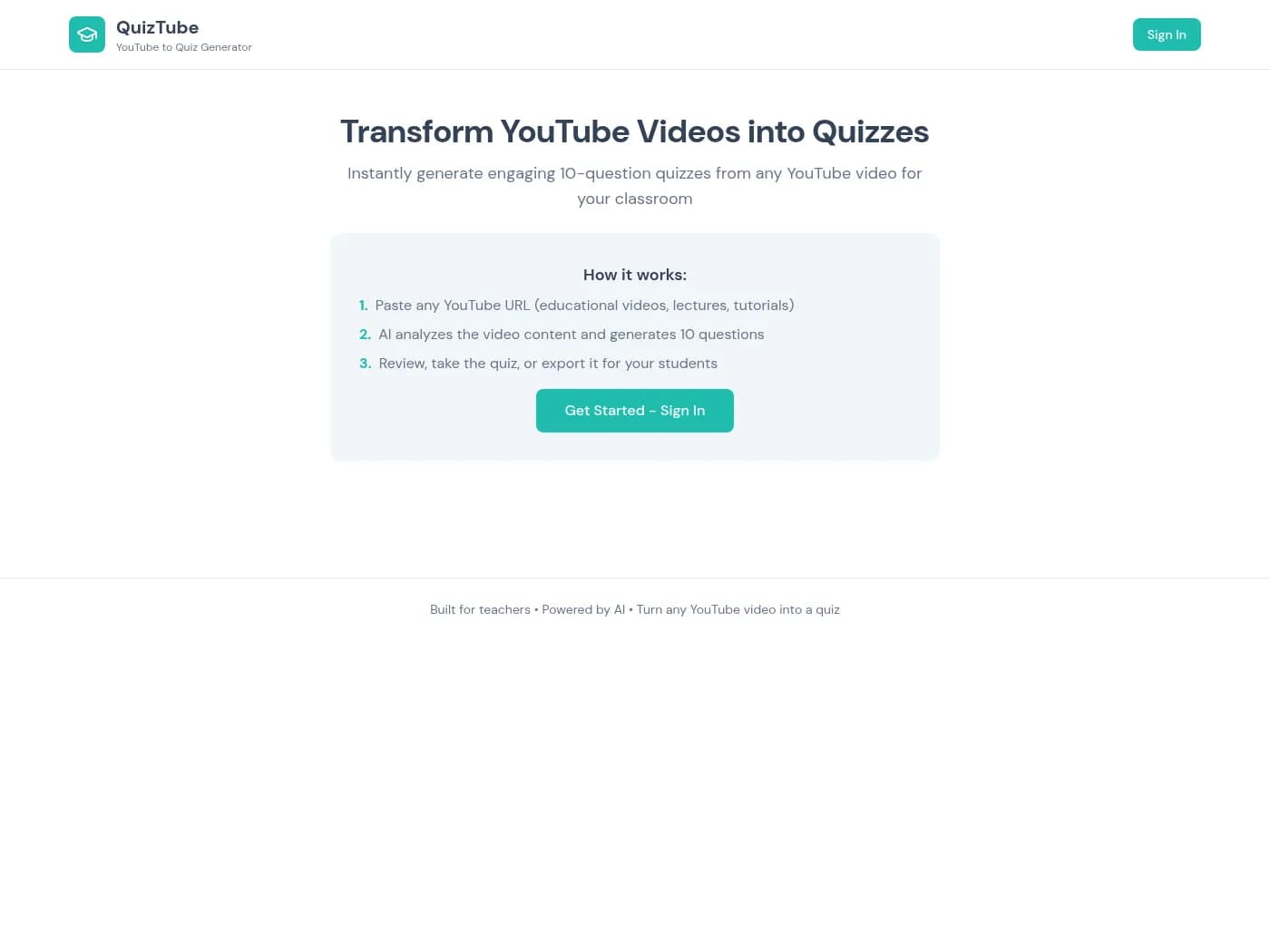 QuizTube Teacher Tool